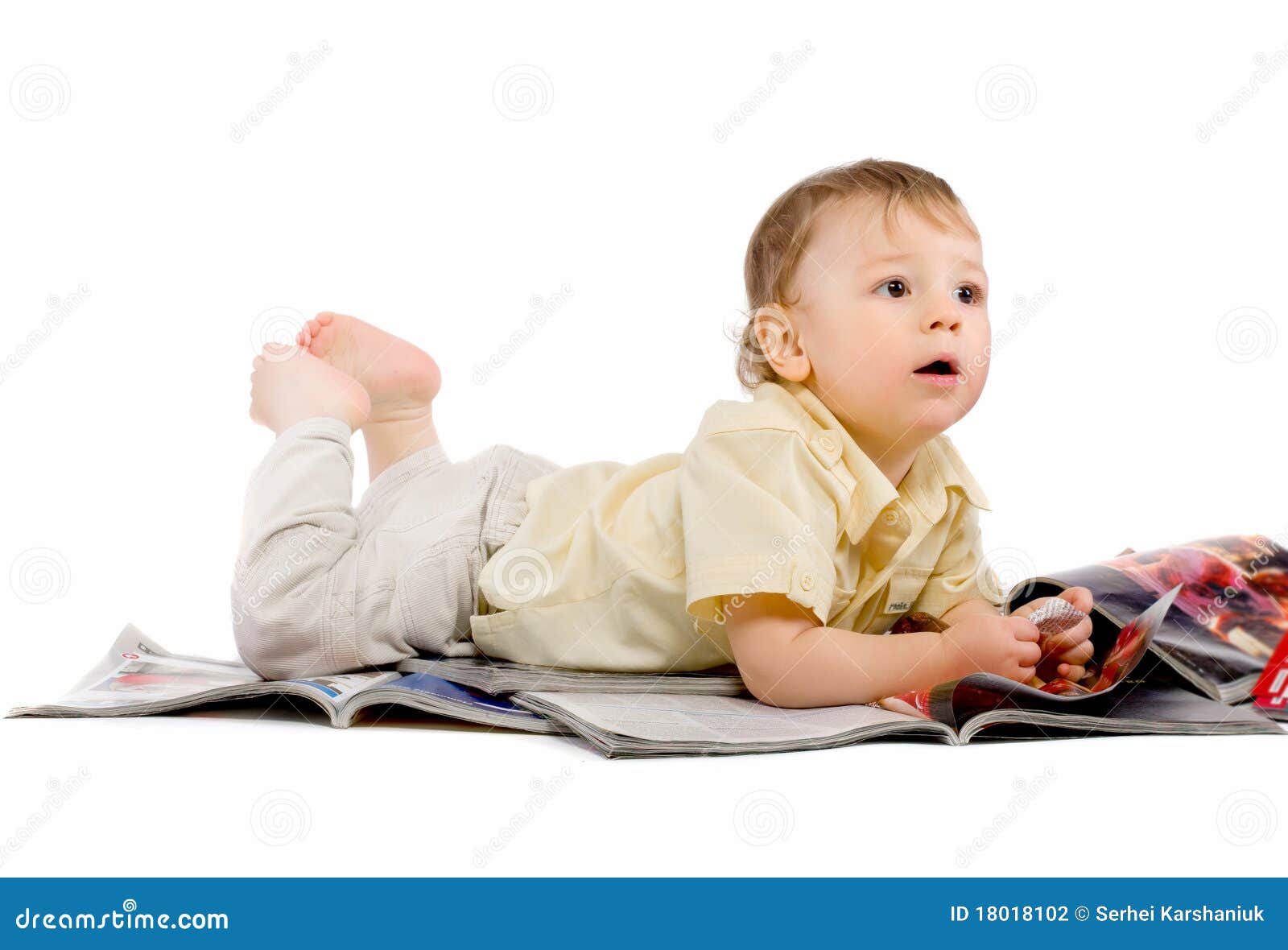 The Little Boy Reads Magazine Stock Photo - Image of little, education ...