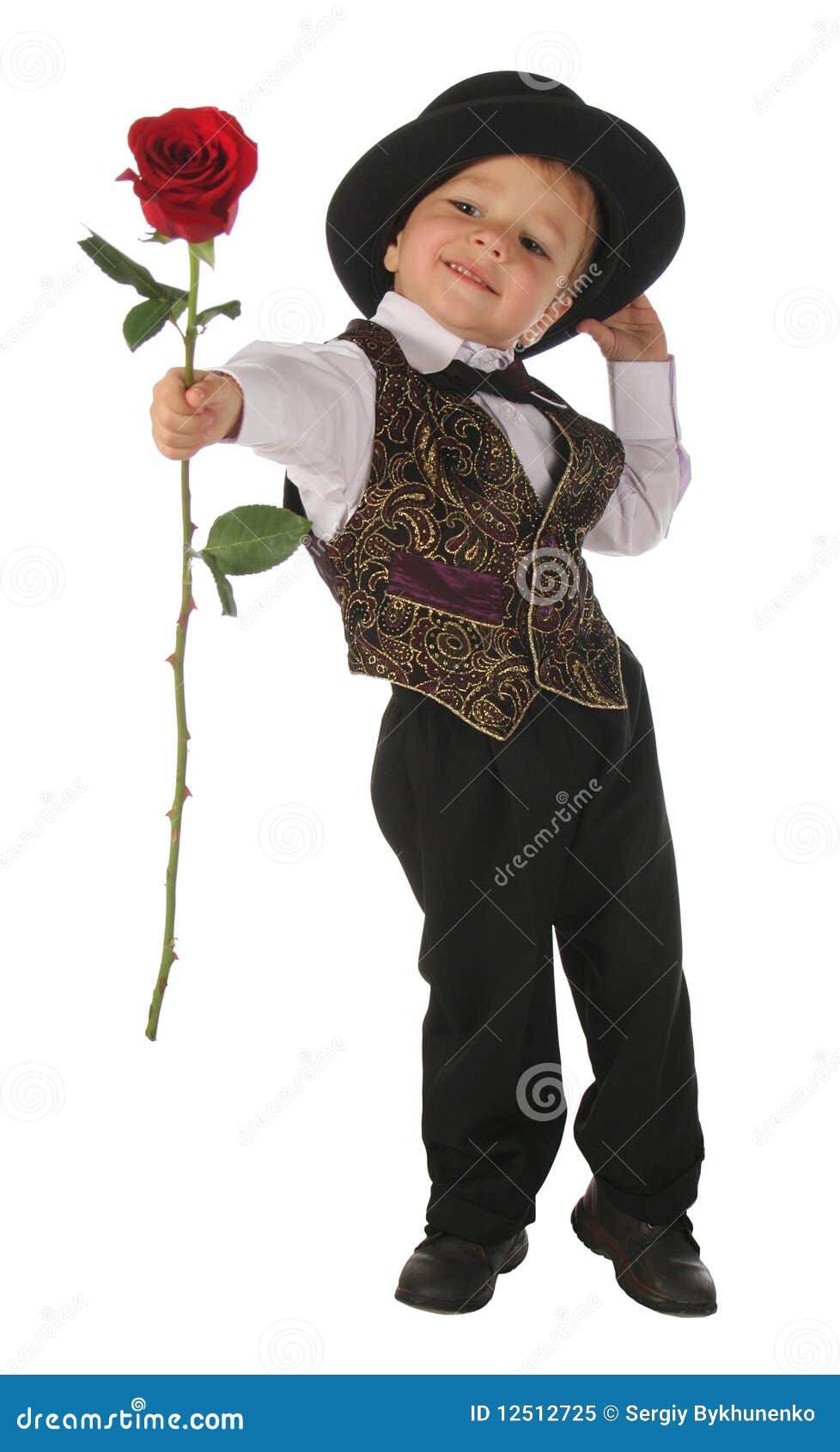 Little boy with red rose stock image. Image of shirt - 12512725