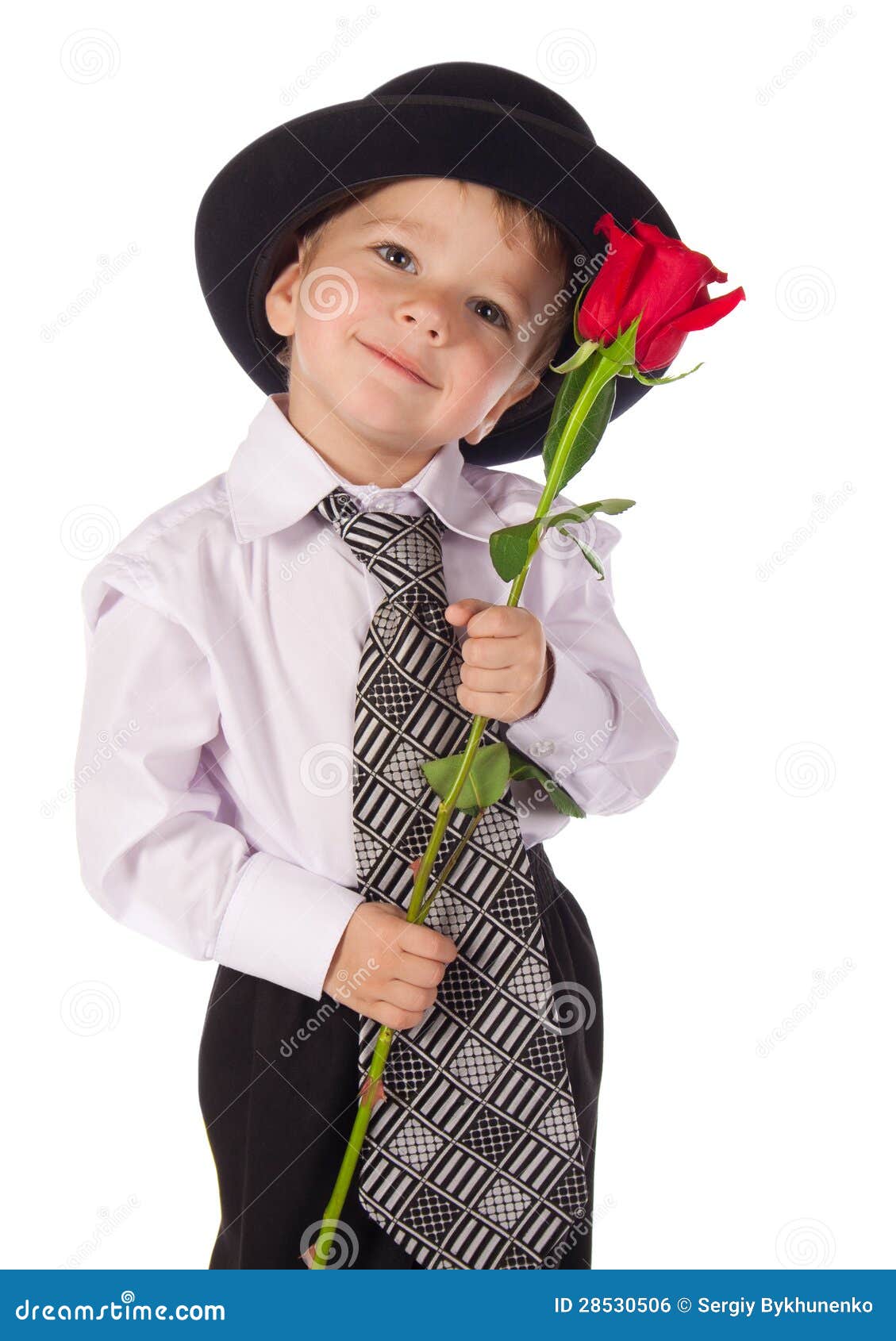 Little boy with red rose stock photo. Image of isolated - 28530506