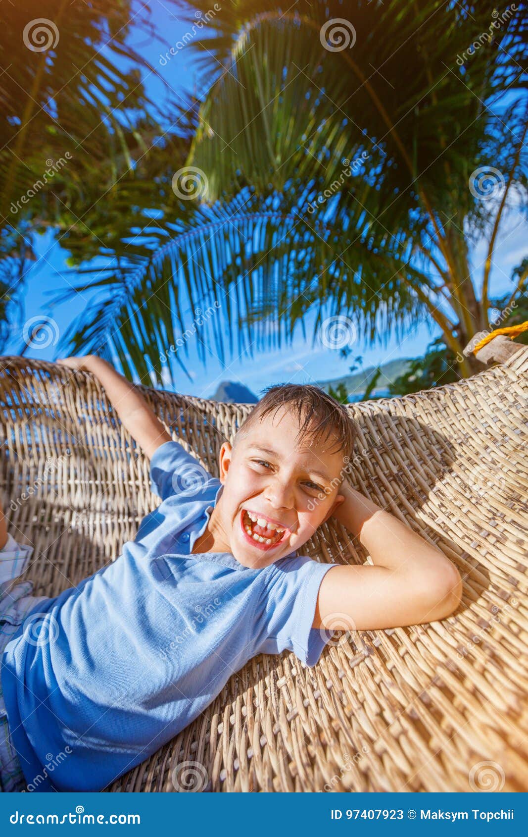 Little Boy Relaxing on a Tropical Beach in Hammock. Stock Image - Image ...