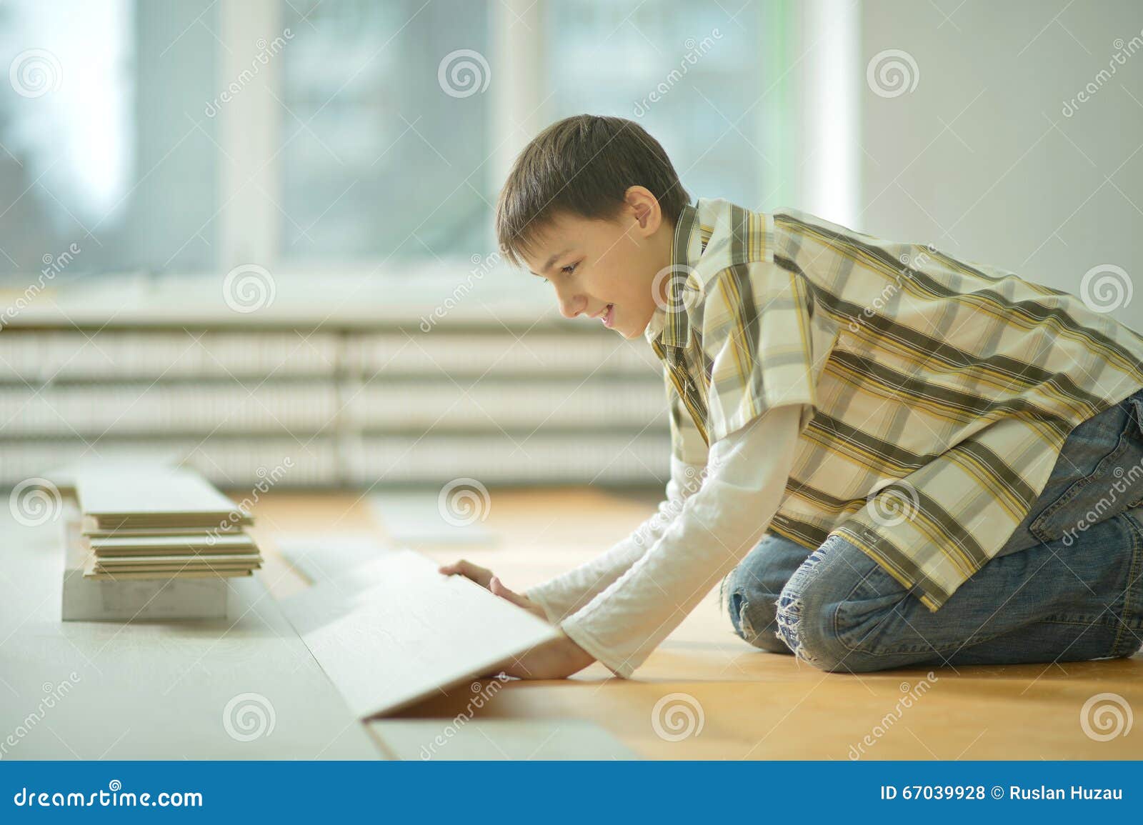 Little Boy Repairing in the Room Stock Photo - Image of construction ...