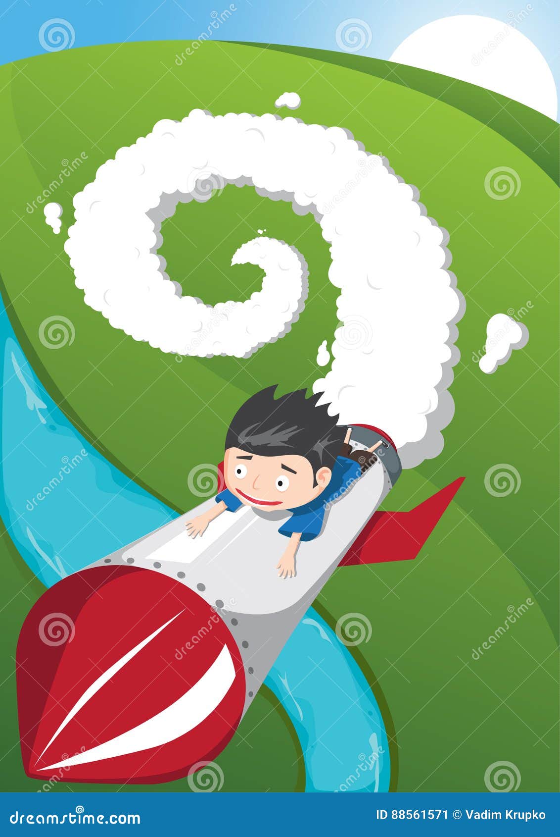 Boy Riding Red Rocket Vector Illustration | CartoonDealer.com #17821782