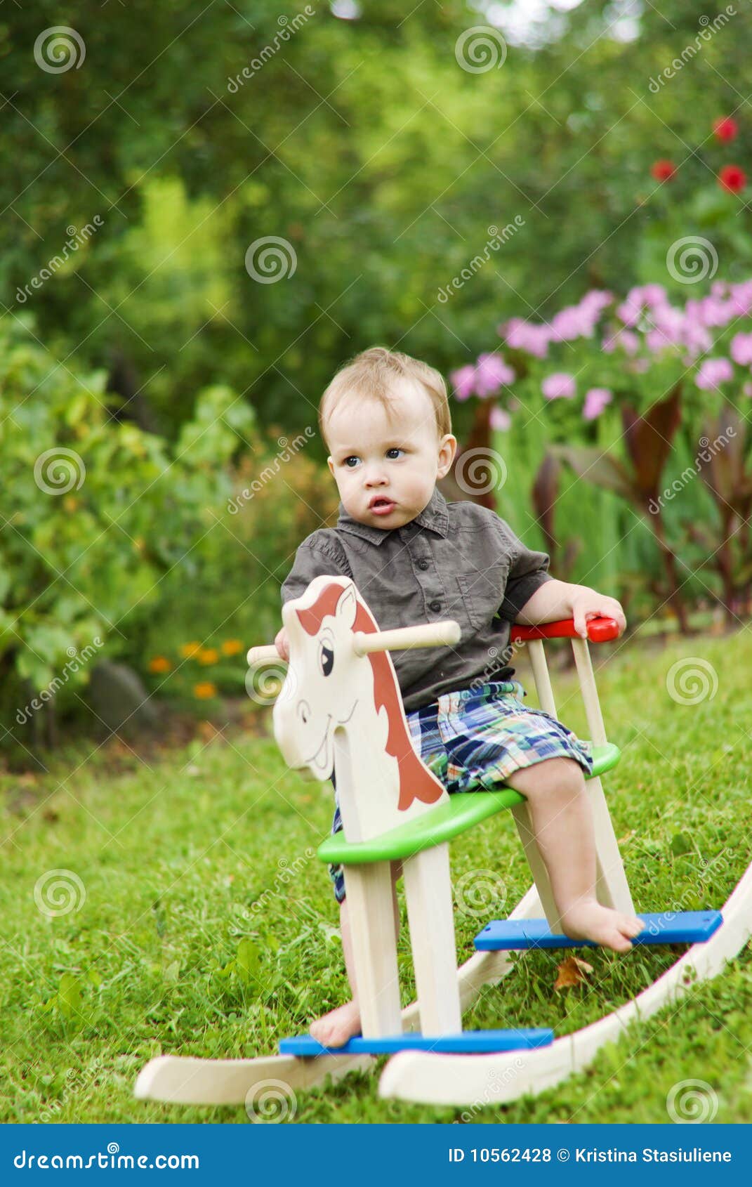 Little Boy on the Rocking Horse Stock Photo - Image of curiosity ...
