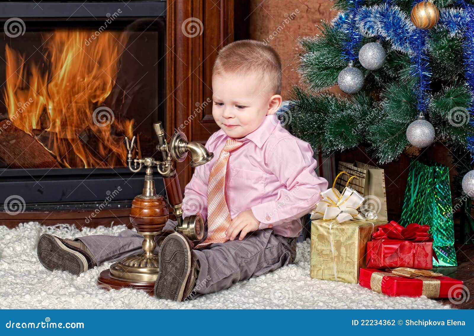 Little Boy in a Room with a Fireplace Stock Photo - Image of expression ...
