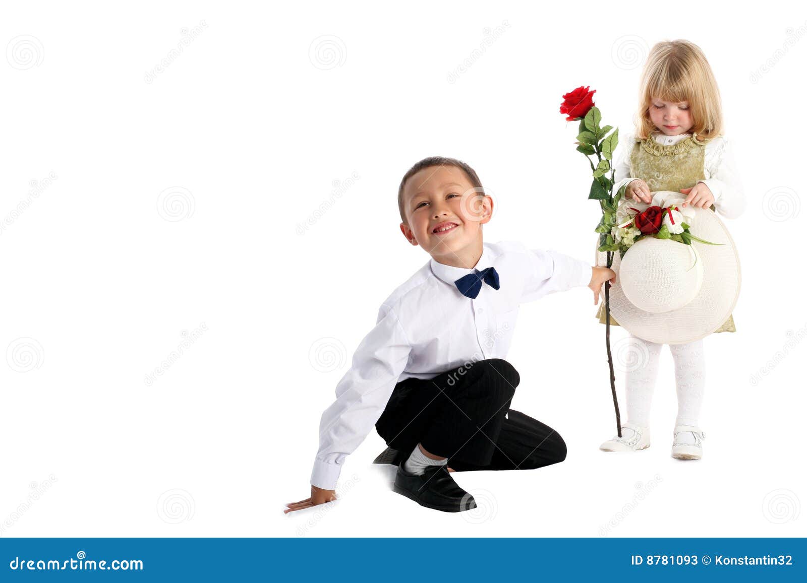 Little Boy with Rose and Girl Stock Image - Image of isolated ...