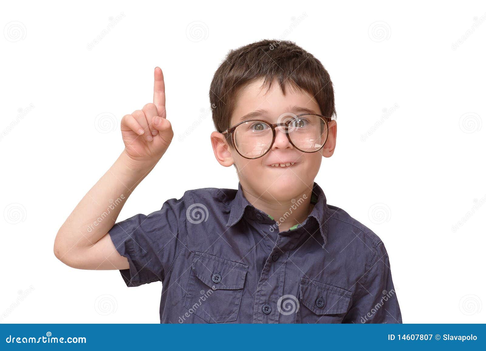 Little Boy in Round Spectacles Raising Finger Stock Image - Image of ...