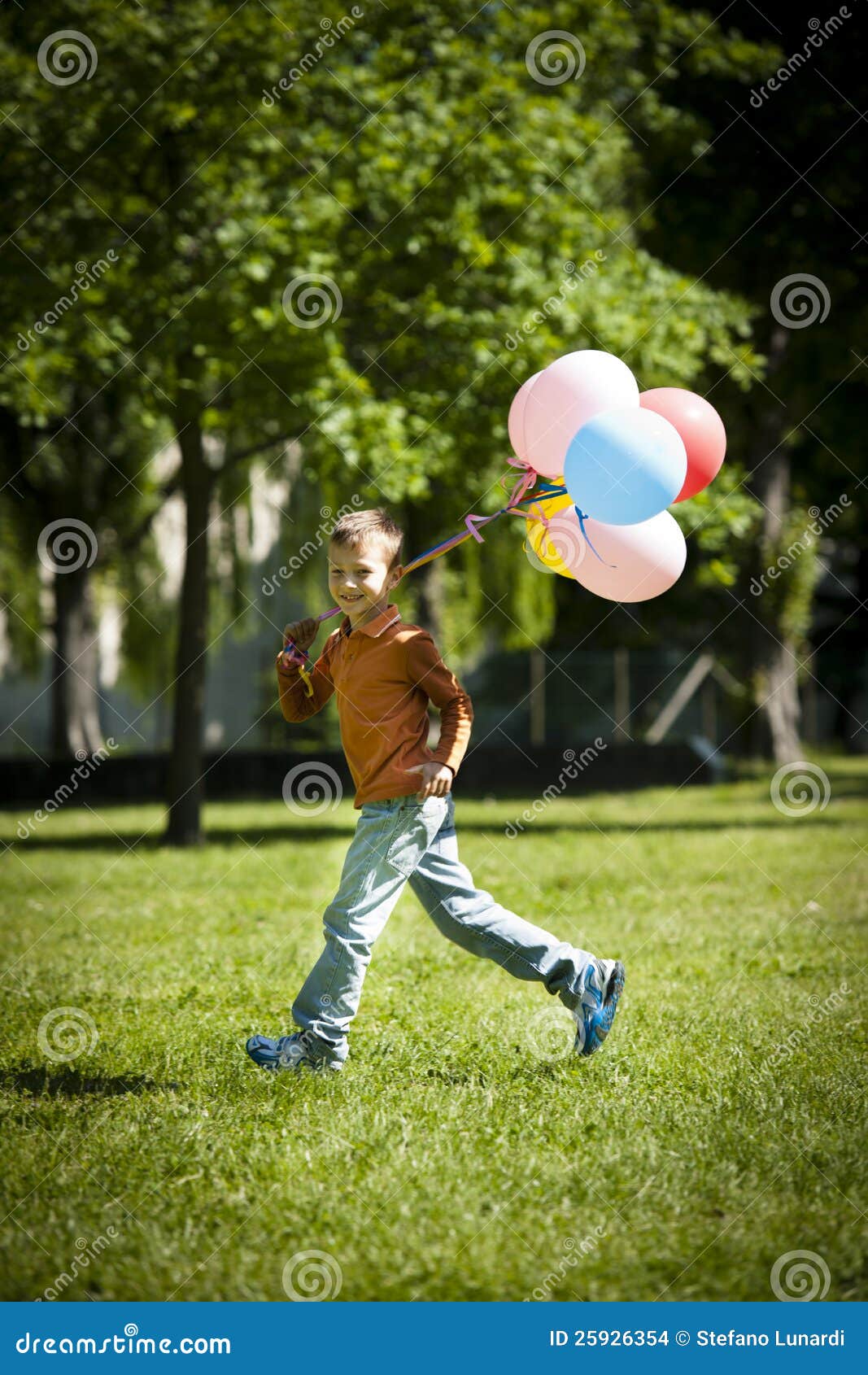 Little Boy Running with Balloons Stock Photo - Image of caucasian ...