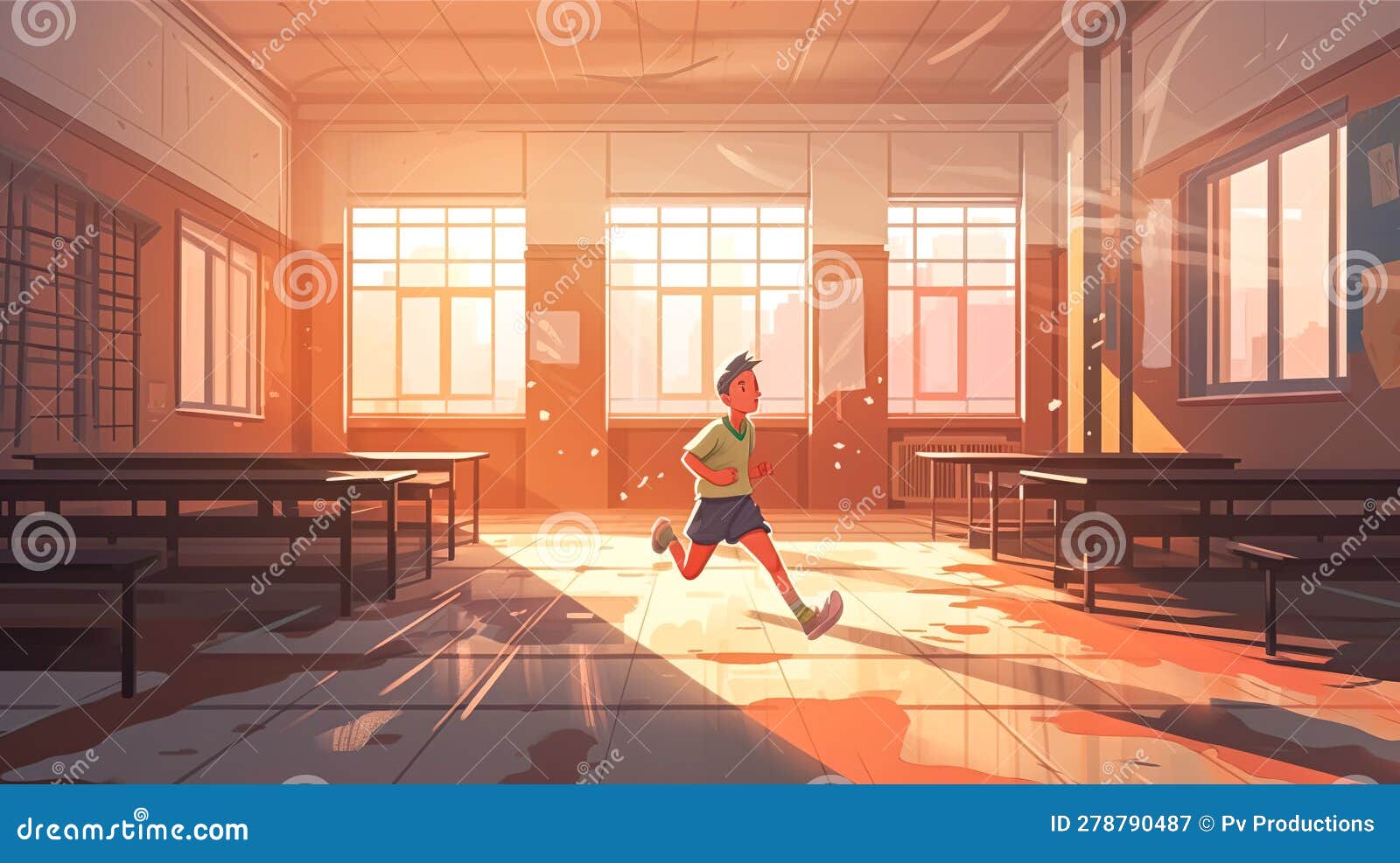 A Little Boy is Running in an Empty Classroom, Generative AI. Stock ...