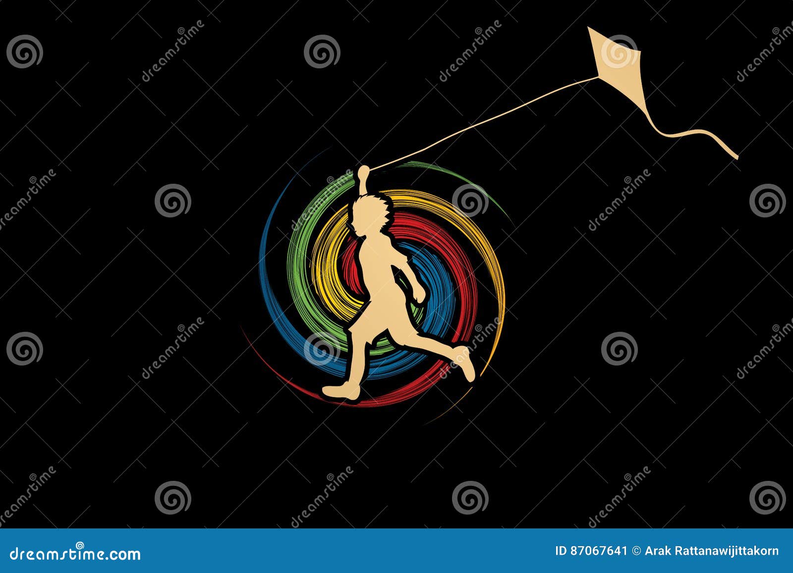 Little Boy Running with Kite Stock Vector - Illustration of aspiration ...