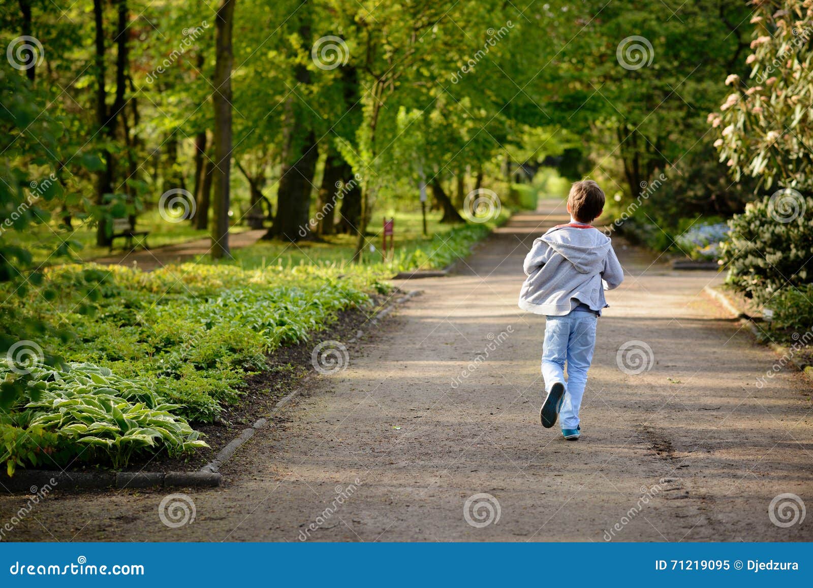 Little Boy Running in the Park. Back View Stock Image - Image of ...