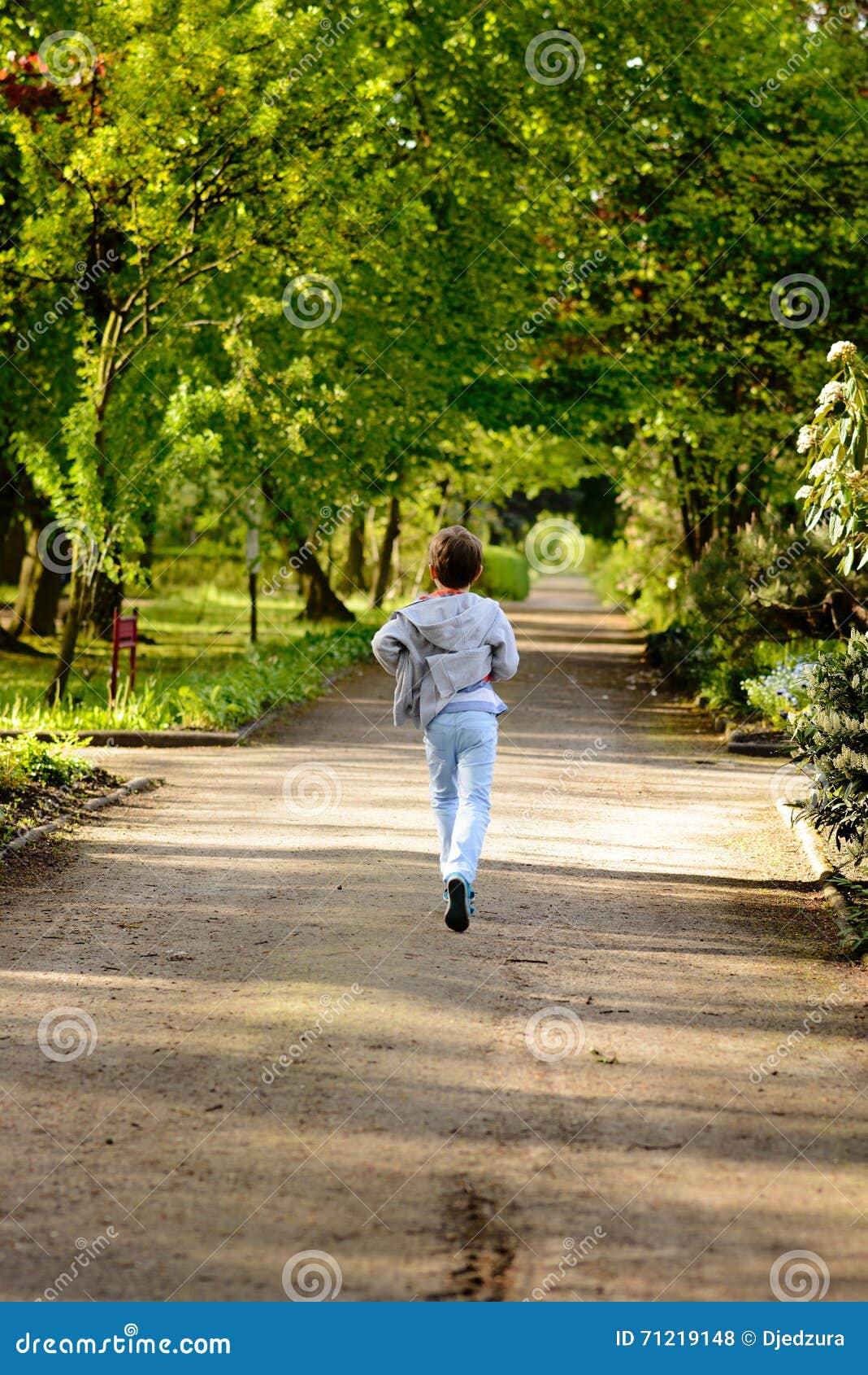 Little Boy Running in the Park. Back View Stock Photo - Image of ...
