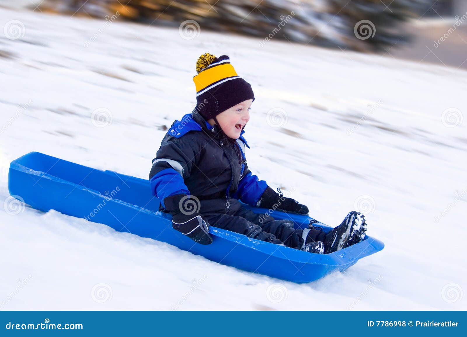 Little Boy S First Sled Ride Stock Photo - Image of happy, sledding ...