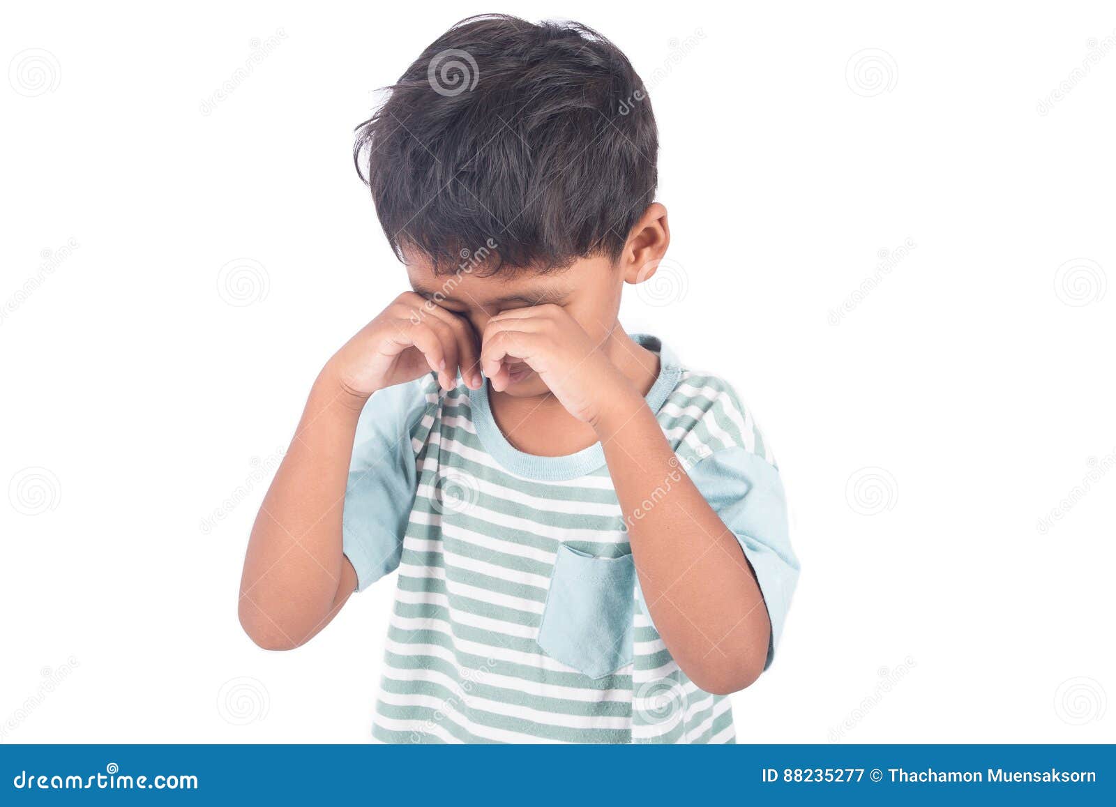 Little Boy Sad and Cry on White Background Stock Image - Image of head ...