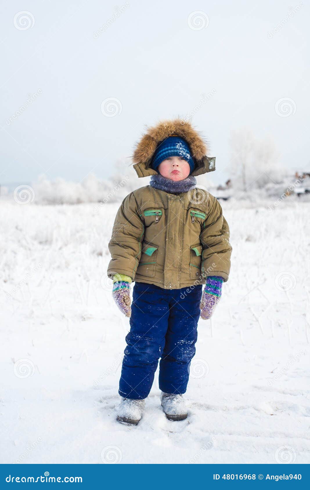 Little Boy with a Sad Face Outdoors Winter Stock Photo - Image of scarf ...