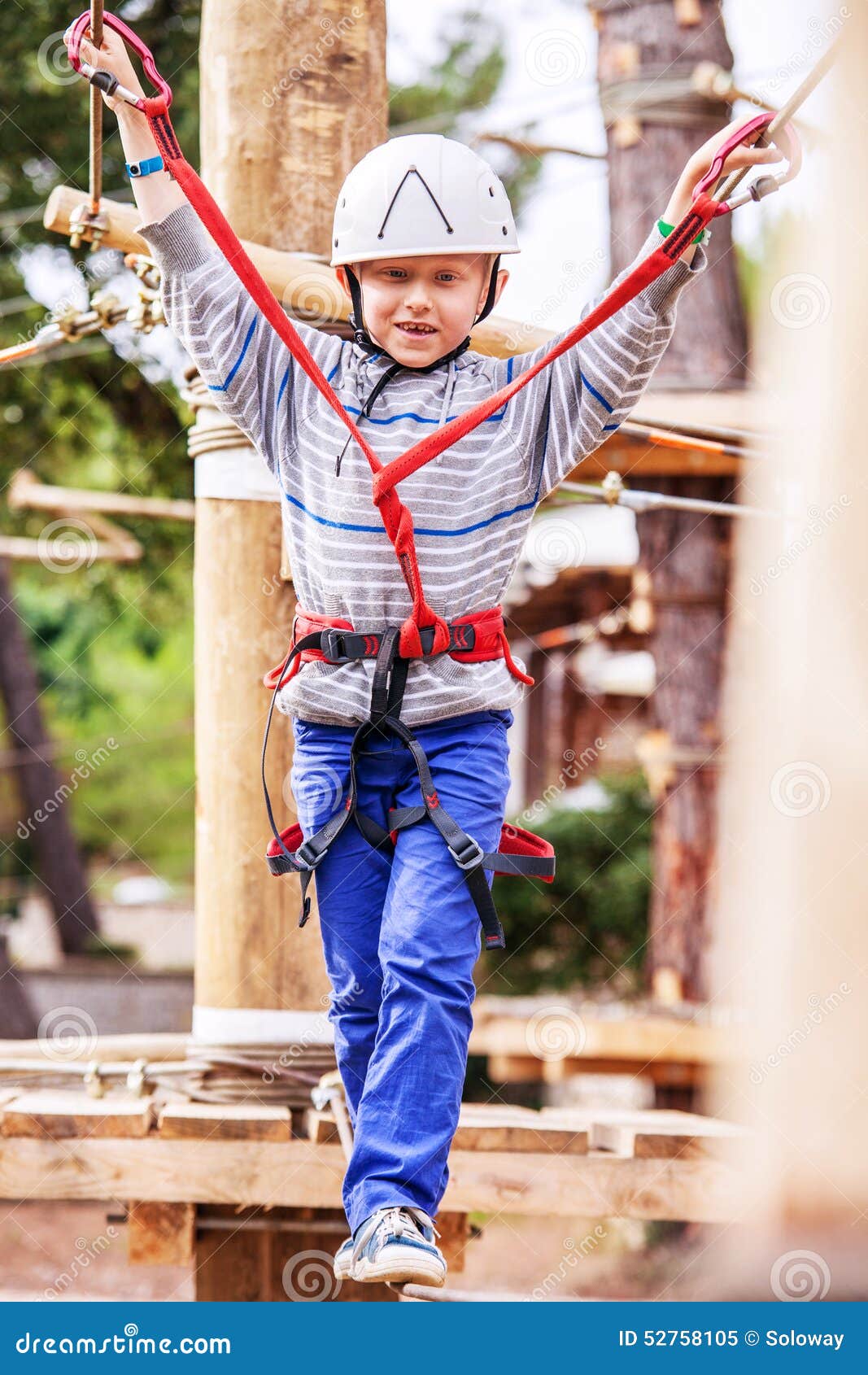 Little Boy in Safe Equipment on Rope Track Stock Image - Image of ...