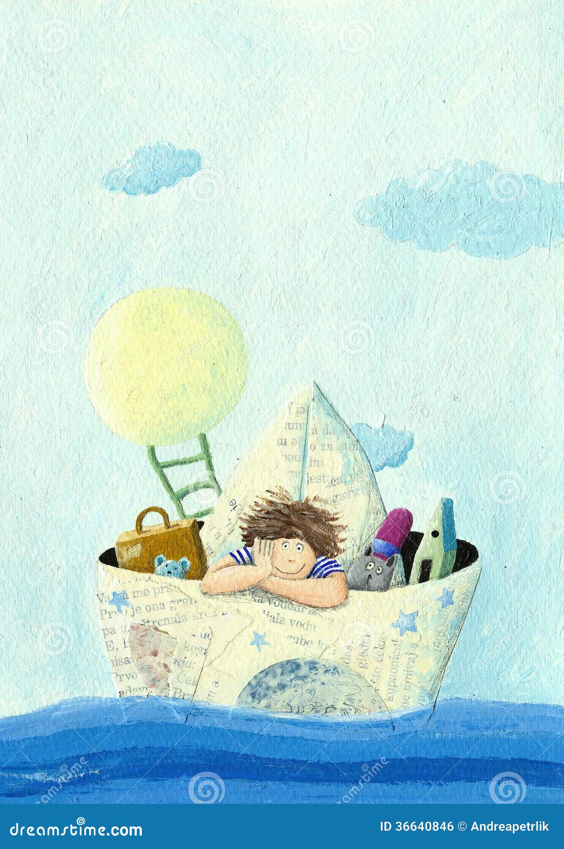 A Paper Boat On The Water. A Cartoon Boat In A Puddle. Vector ...