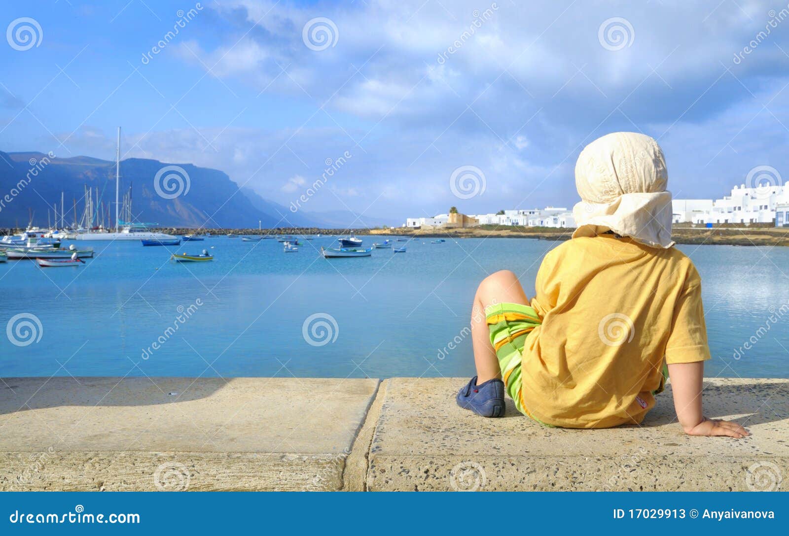 Little Boy by the Sea; Graciosa; Canaries Stock Image - Image of house ...