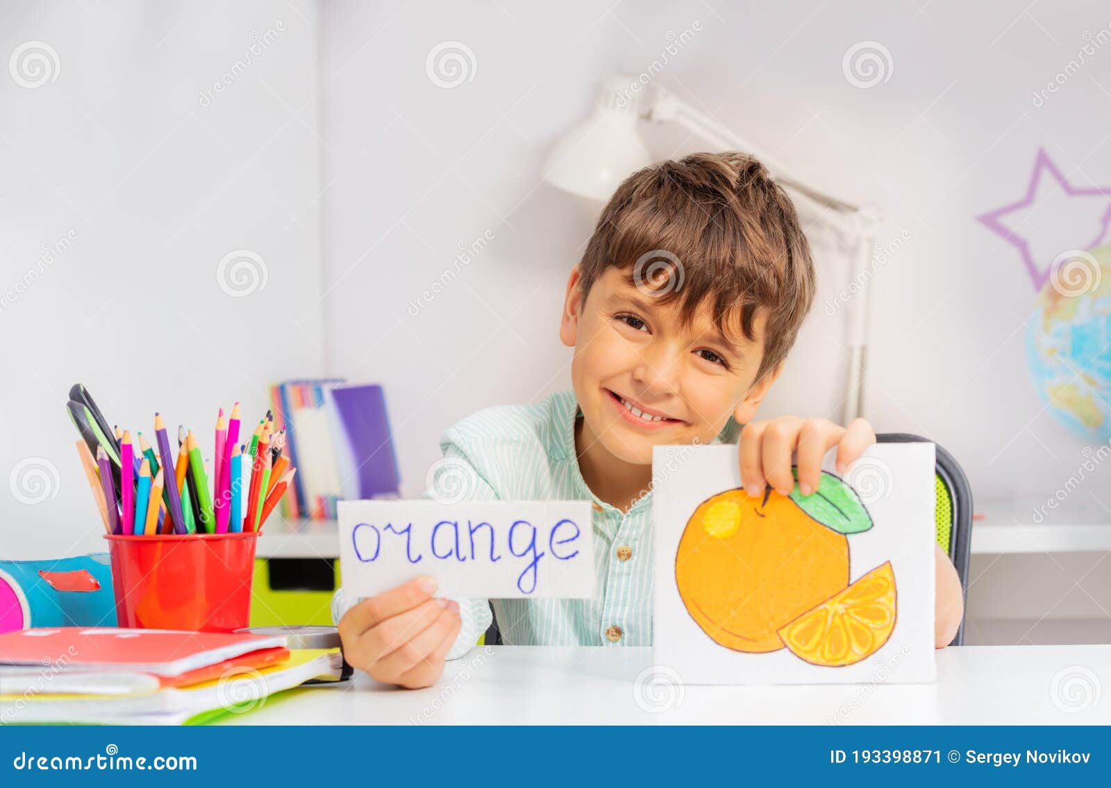 Little Boy Show Word Object Card at Class Smiling Stock Image - Image ...