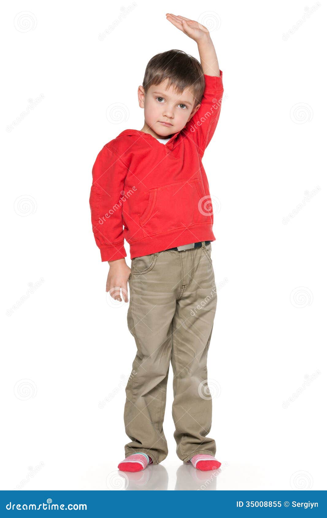 Little Boy Shows His Height Stock Image - Image of child, enjoyment ...