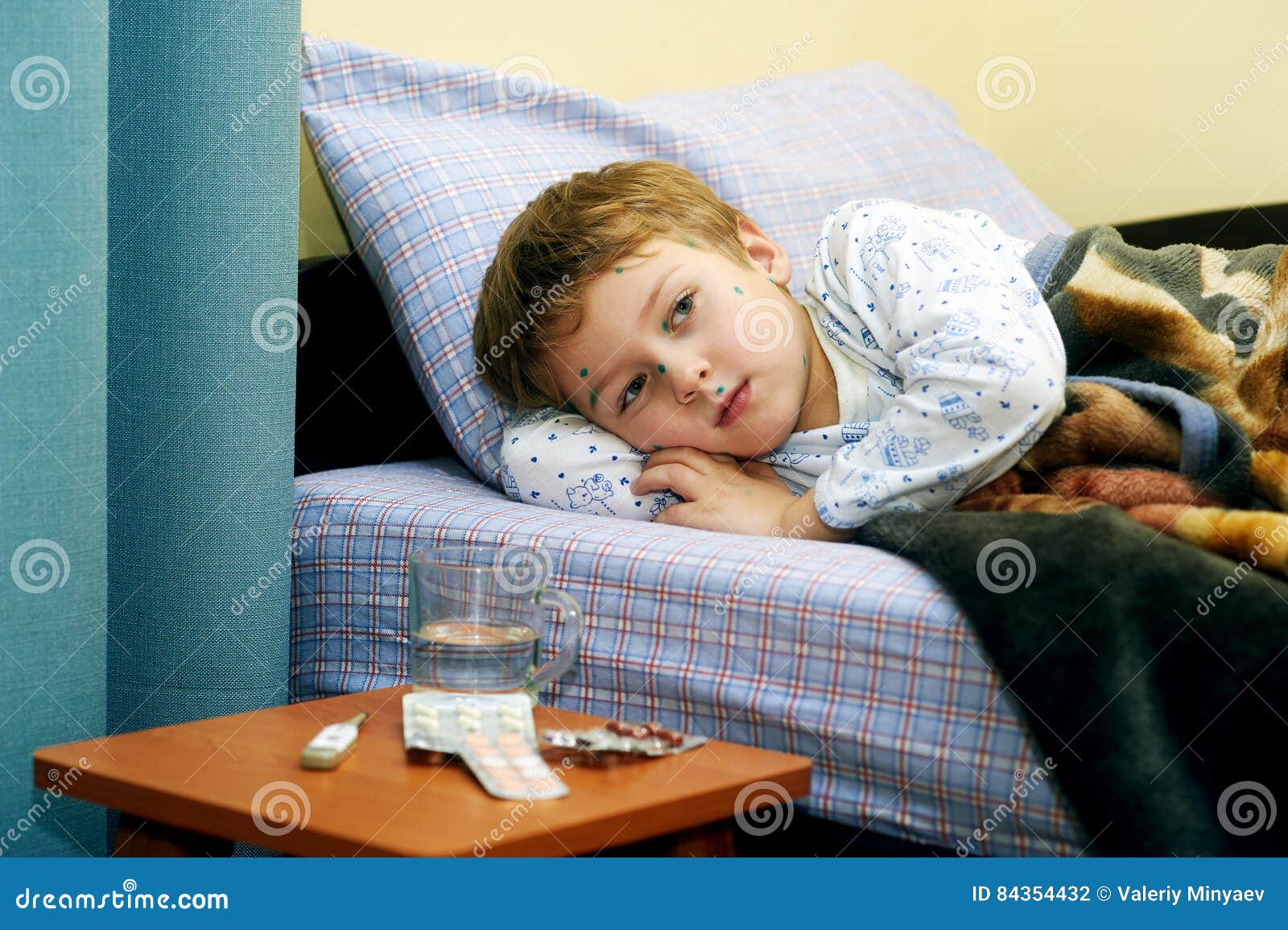 The Little Boy is Sick at Home Stock Photo - Image of childhood, small ...