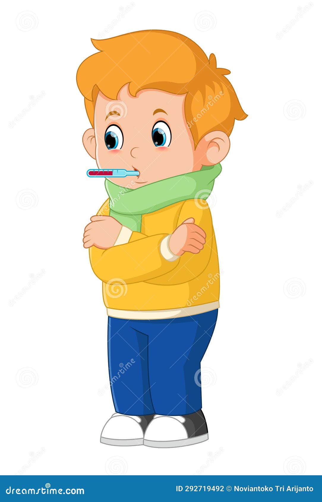 Little Boy Sick with Thermometer in Mouth Stock Illustration ...