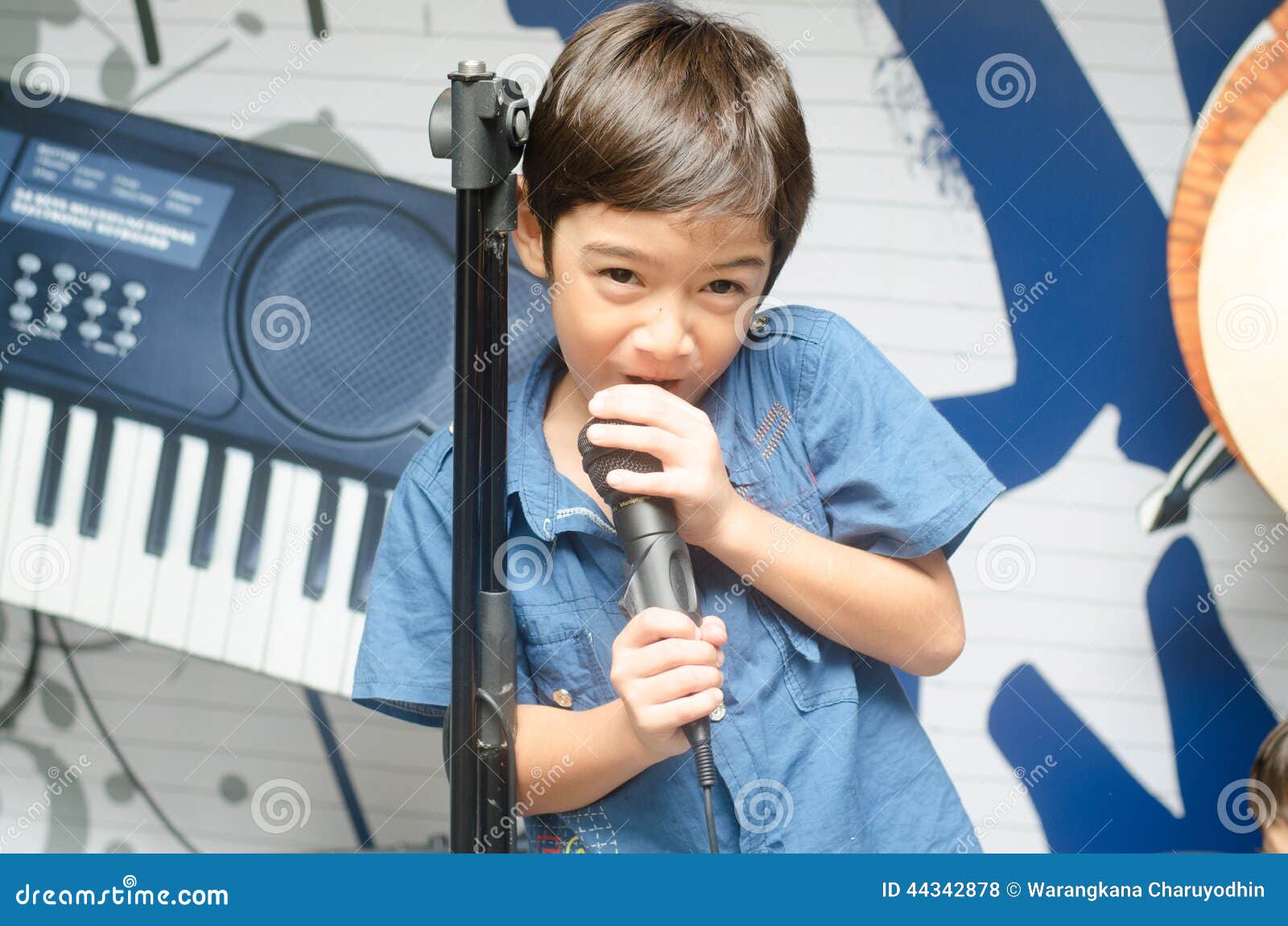 Little Boy Singing with Microphone Stock Photo - Image of mouth ...