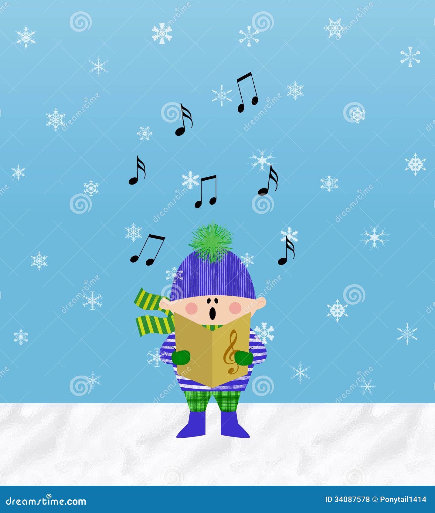 Little Boy Singing in the Snow Stock Illustration - Illustration of ...