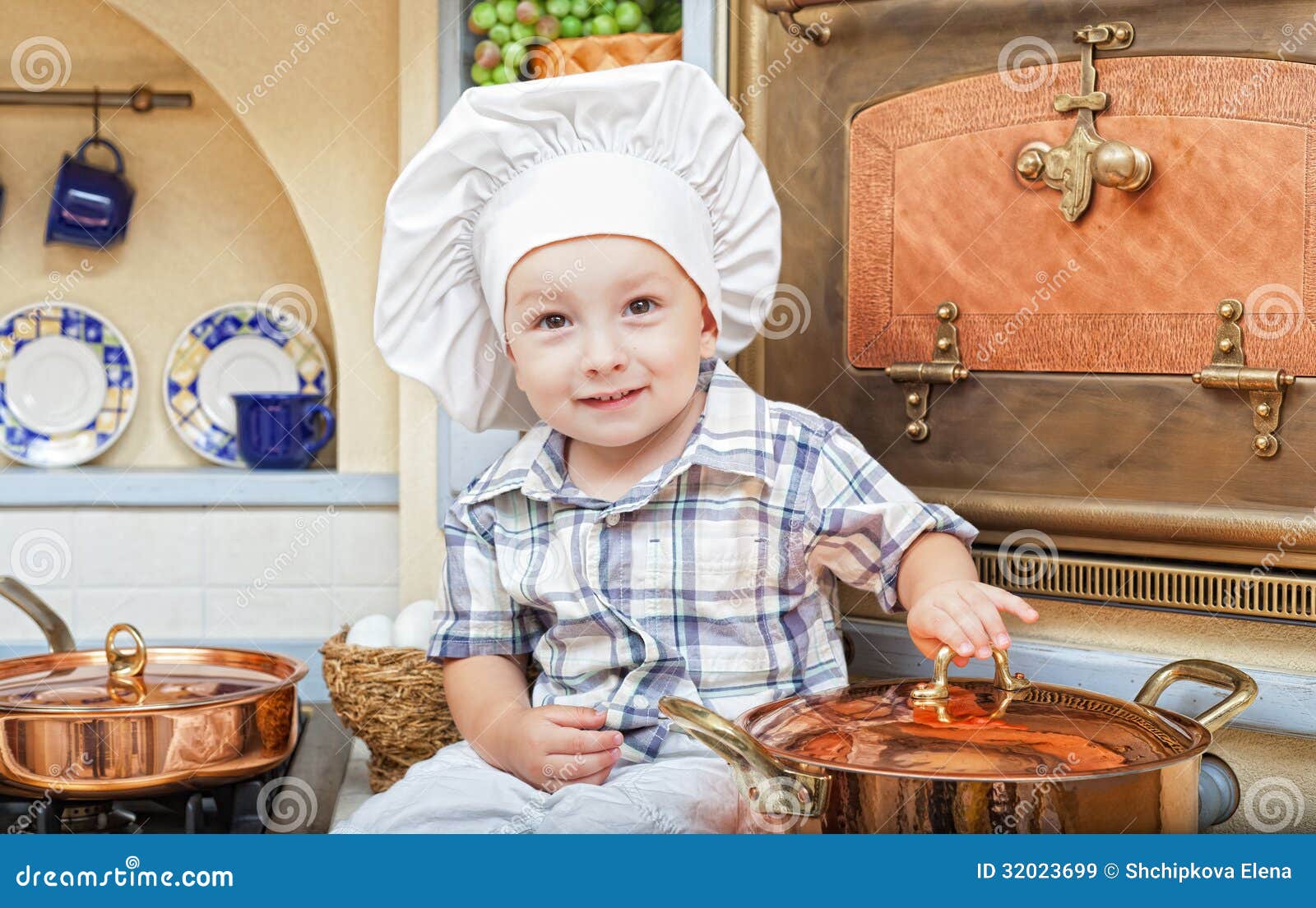 Little Boy Sits on a Kitchen Table Stock Image - Image of dinner ...