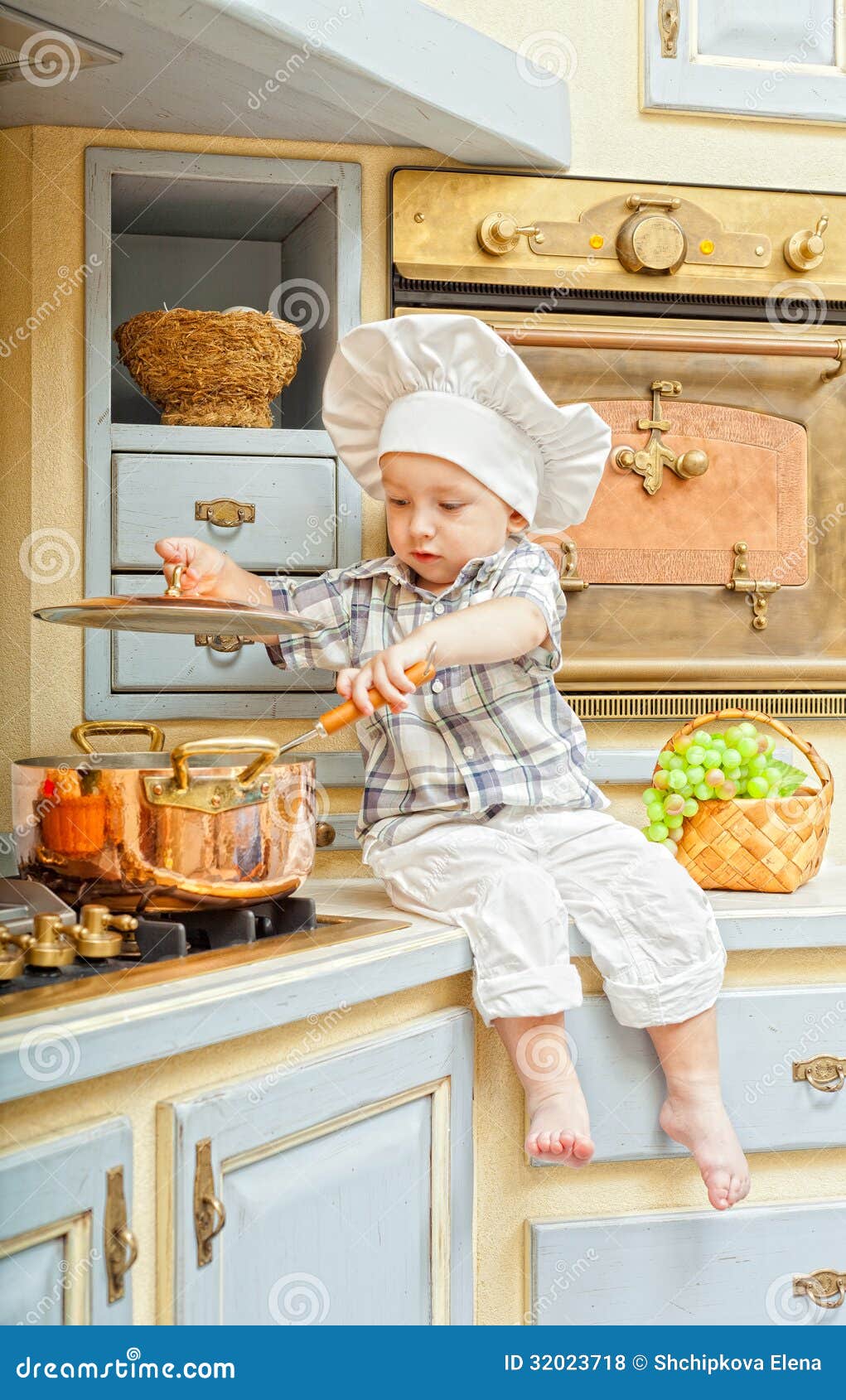 Little Boy Sits on a Kitchen Table Stock Photo - Image of growing ...
