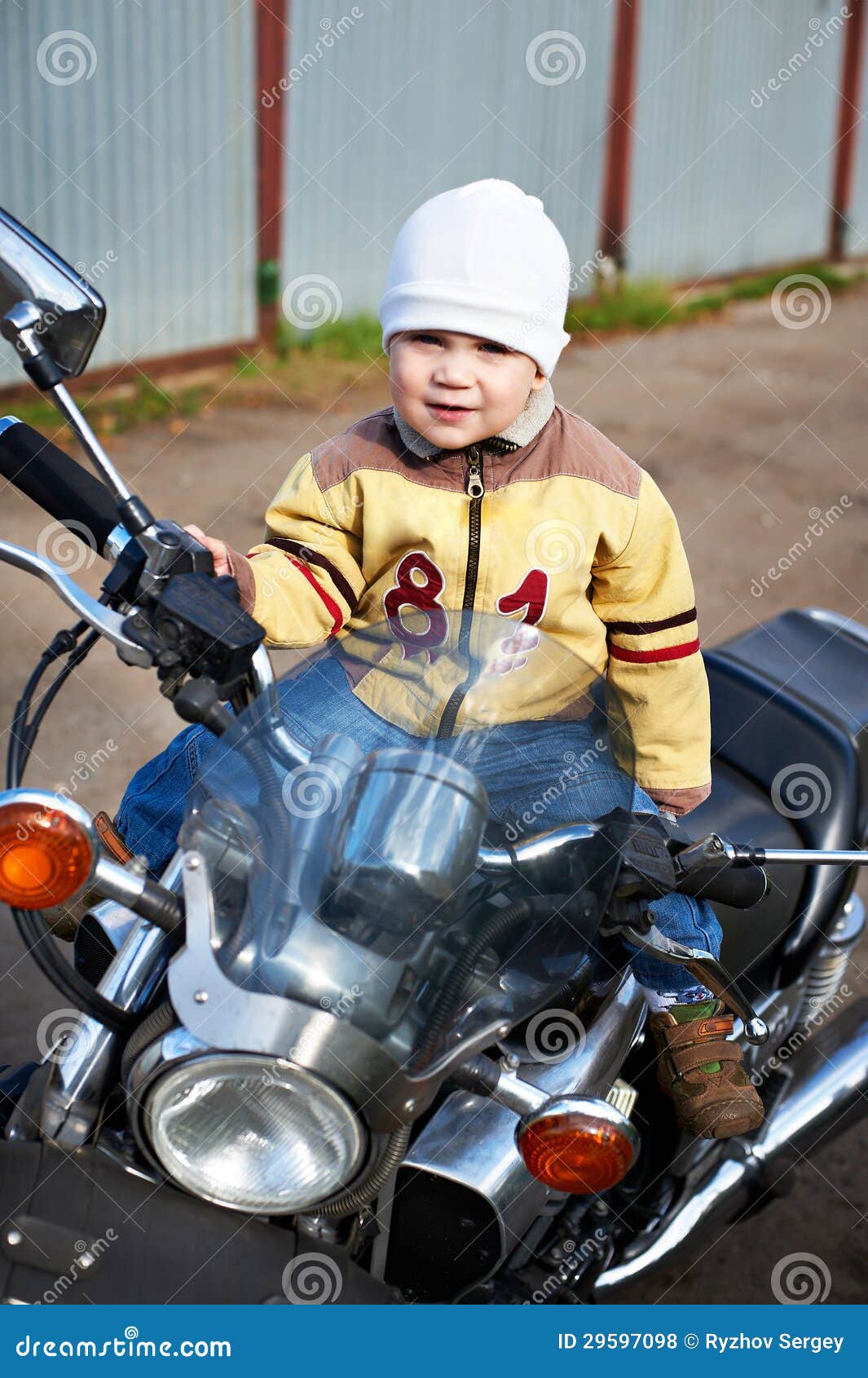 Little Boy Sits on Motorcycle Stock Photo - Image of little, motorbike ...