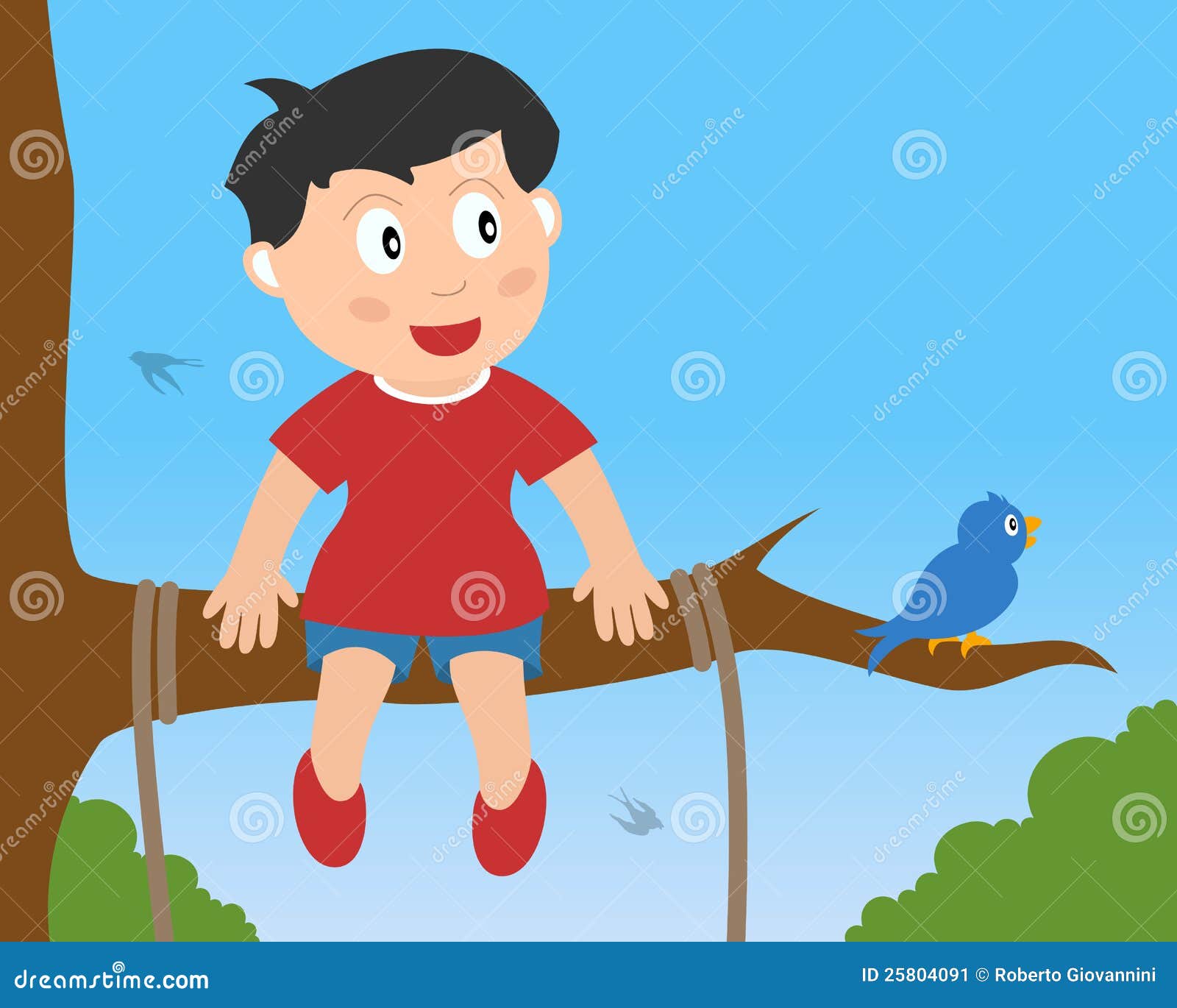 Funny Boy Cartoon Sitting Tree Smile Clipart And Illustrations