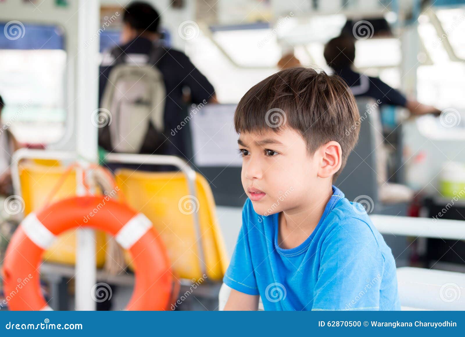 Little Boy Sitting in Ferry Cross Over the River Stock Photo - Image of ...