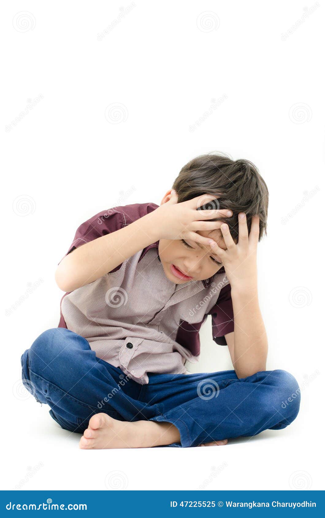 Little Boy Sitting with Headache Stock Image - Image of hand, migraine ...
