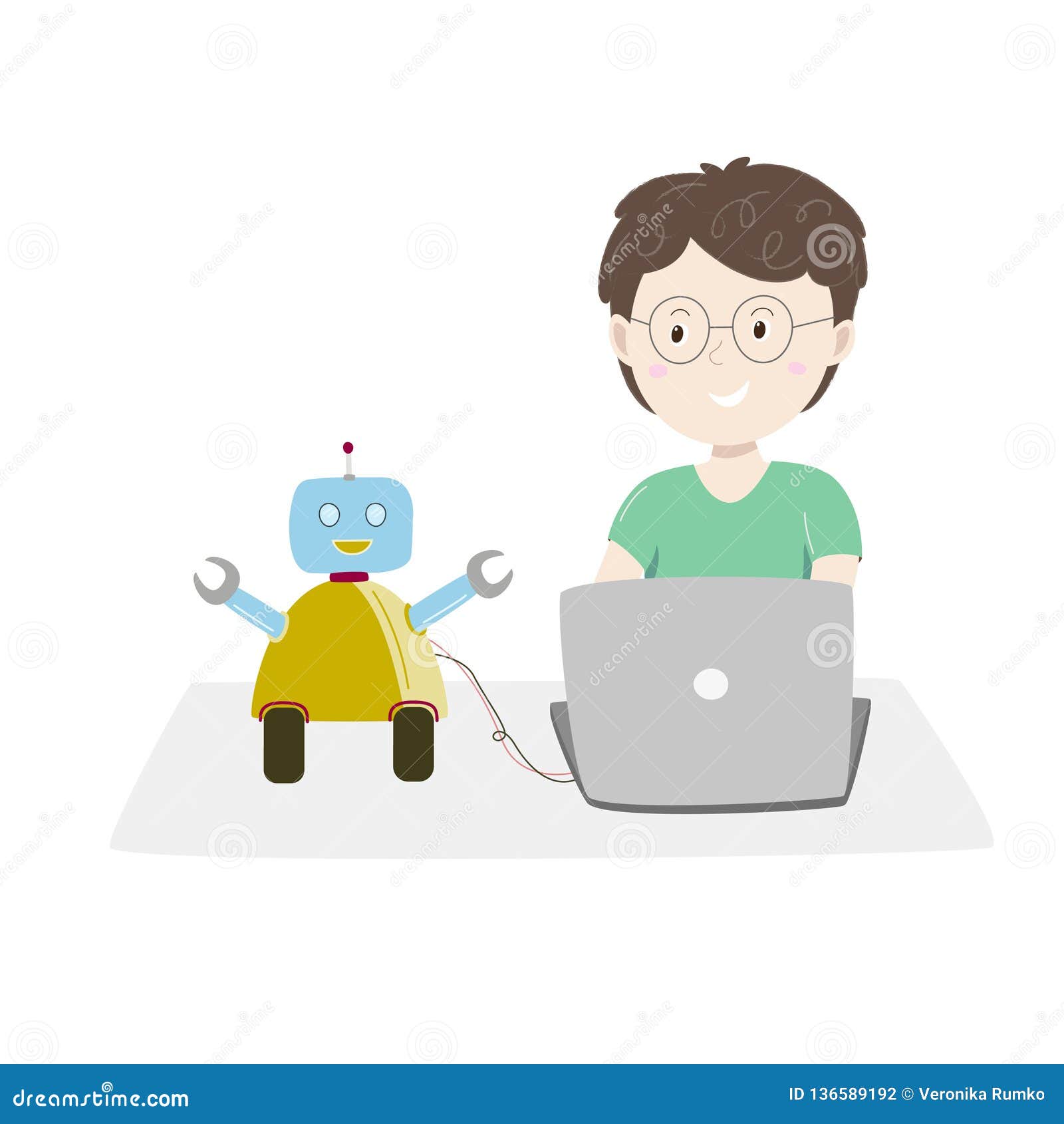 Little Boy Sitting at His Desk and Coding with Her Computer Making and ... Little Boy Sitting at His Desk and Coding with Her Computer Making and ...