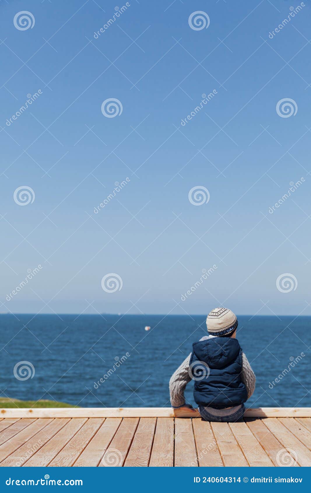 Little Boy Sitting Looking at the Sea Stock Photo - Image of person ...