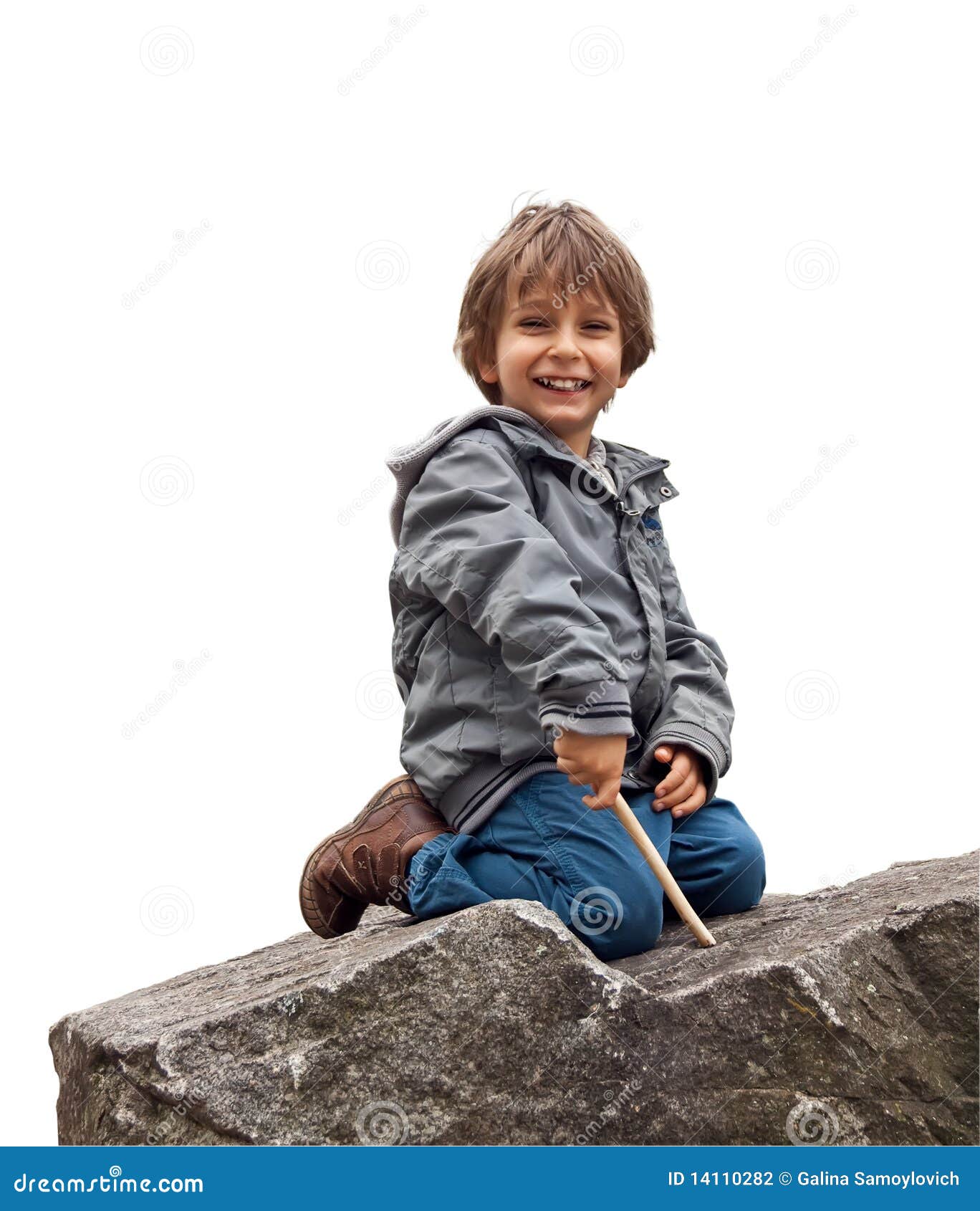 A Little Boy Sitting on a Rock. Stock Photo - Image of sitting, warm ...