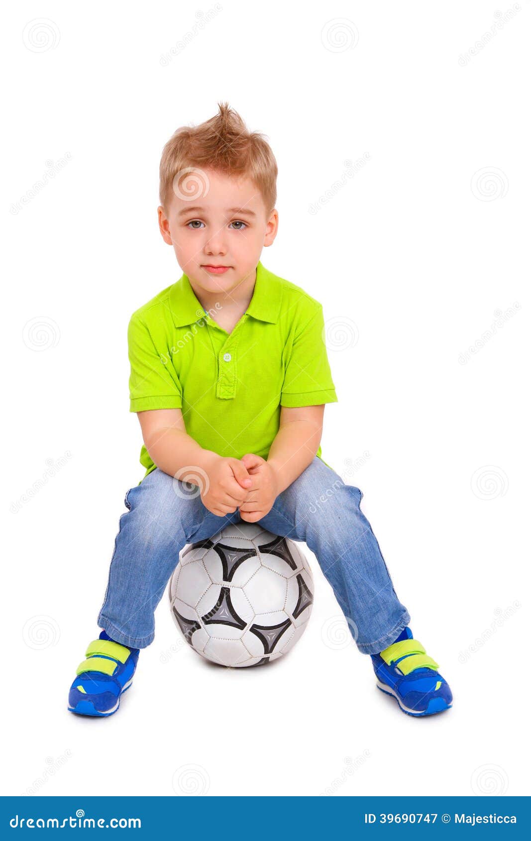 Little Boy Sitting on a Soccer Ball Stock Image - Image of energy ...