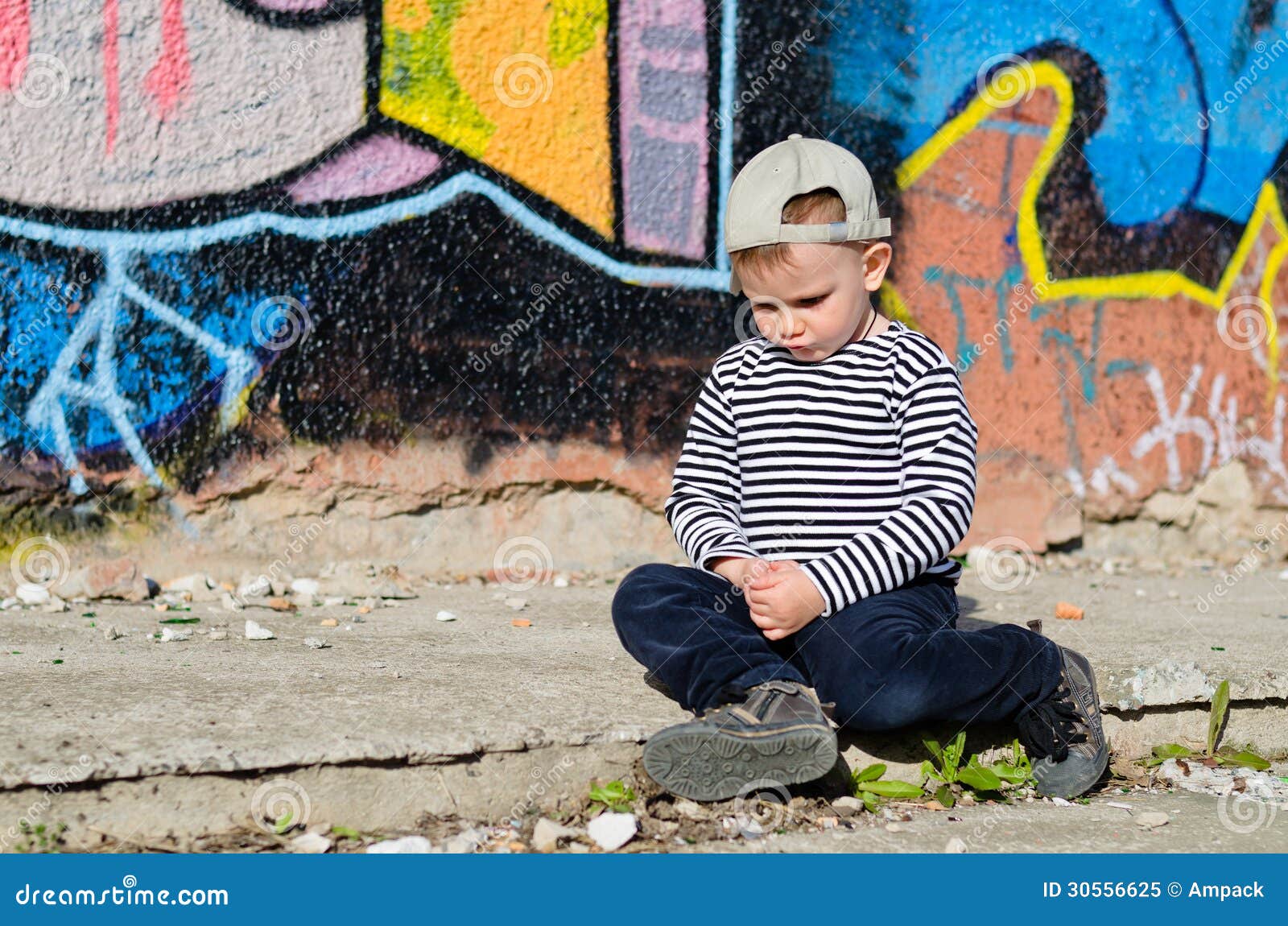 Little boy sitting sulking stock image. Image of painting - 30556625