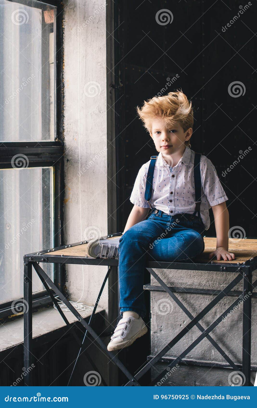 Little Boy Sitting on a Table Stock Image - Image of relaxation ...