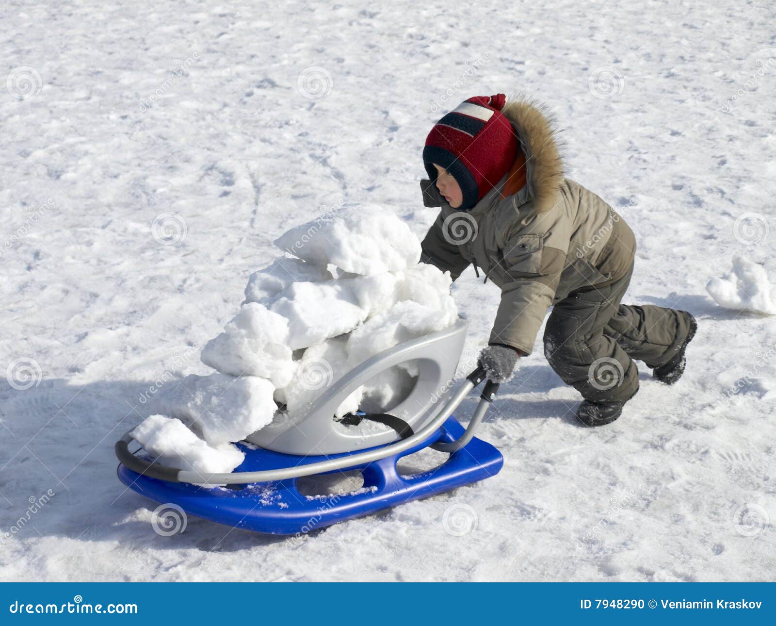Little boy with sledge stock photo. Image of childhood - 7948290