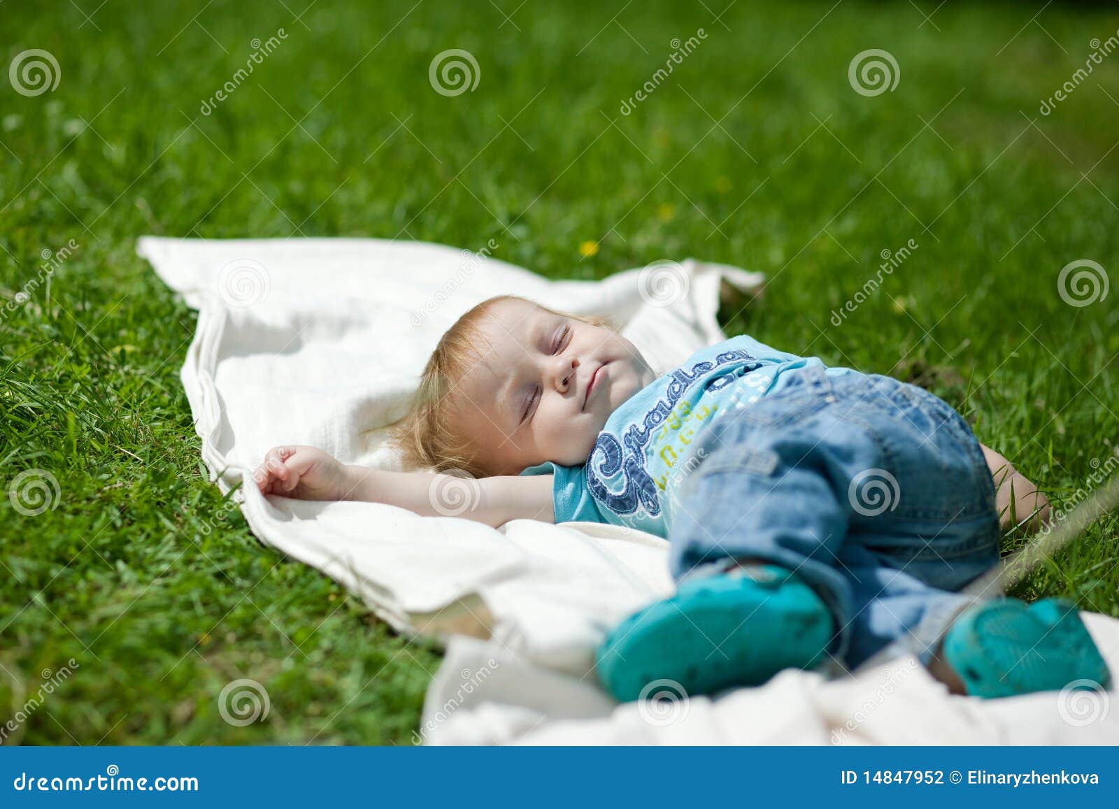 Little Boy Sleeping on a Grass in Summer Stock Photo - Image of park ...