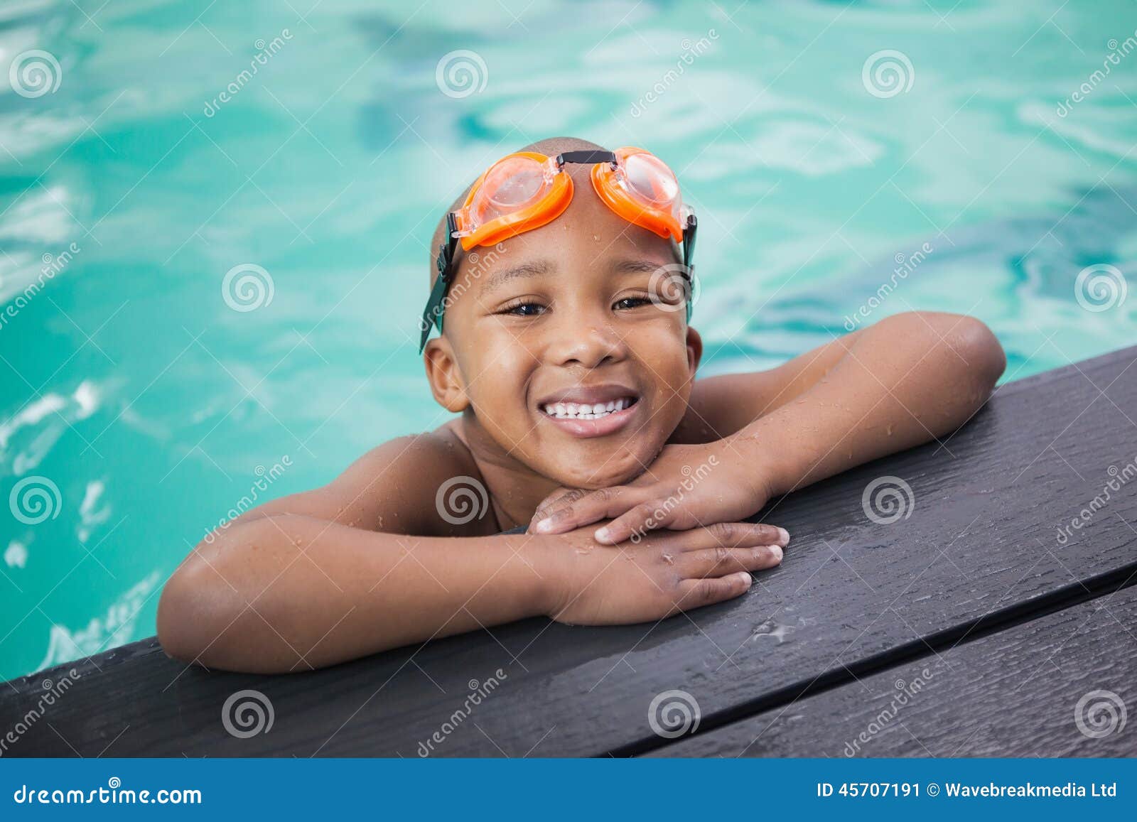 Little Boy Smiling in the Pool Stock Image - Image of portrait, leisure ...