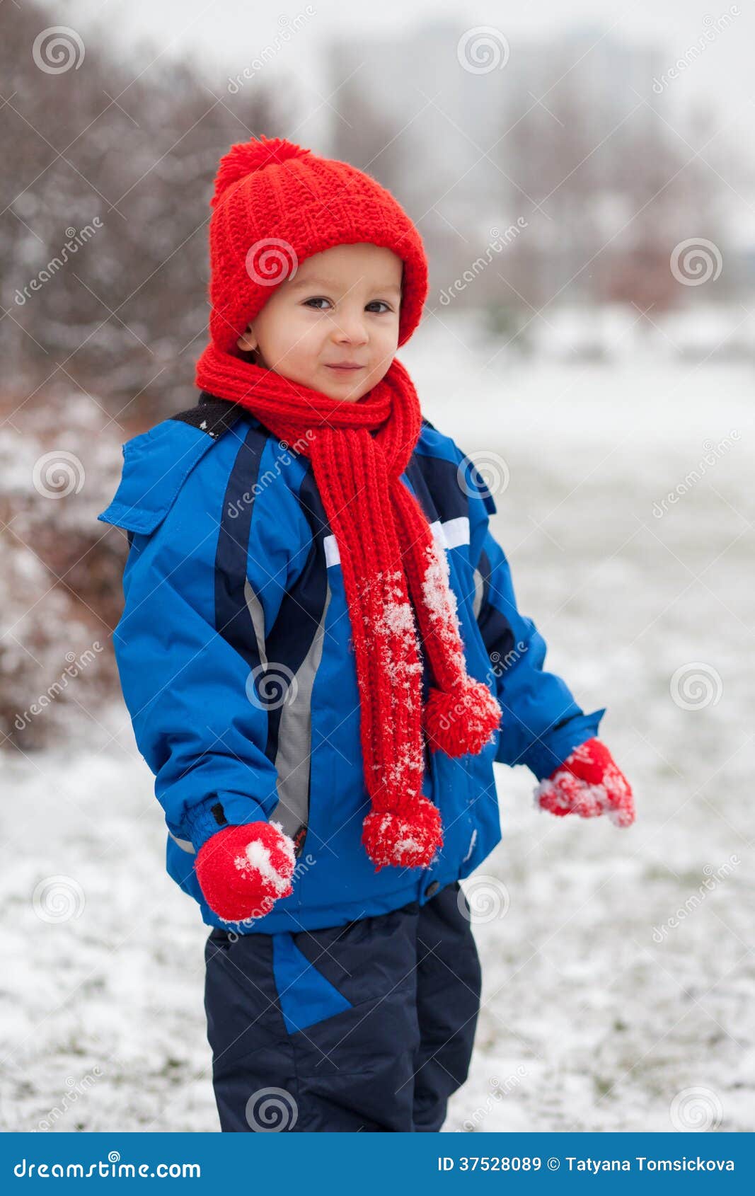 Little boy in the snow stock image. Image of boots, surprise - 37528089