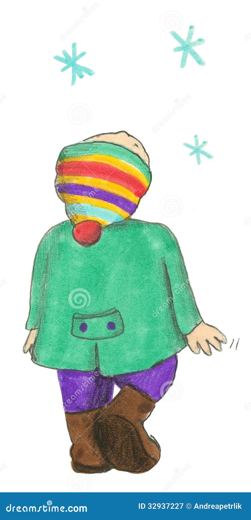 Little Boy and the Snowflakes Stock Illustration - Illustration of ...