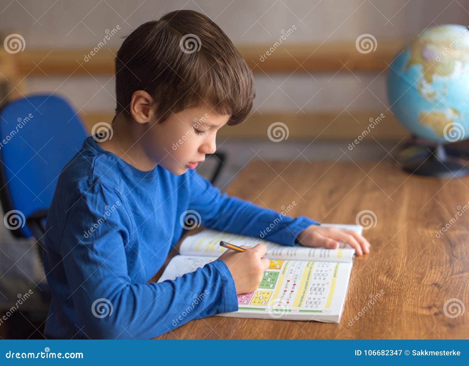 Little Boy Solving Mathematics Exercise Homework Stock Image - Image of ...