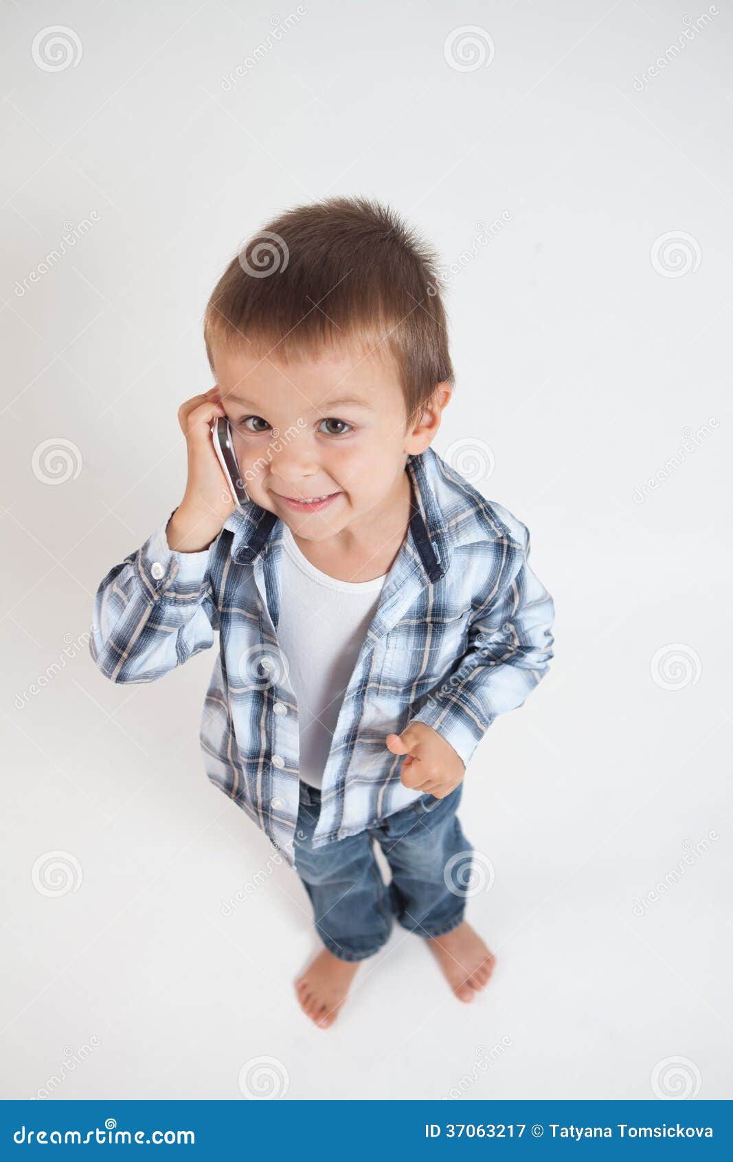 Little Boy, Speaking on the Phone Stock Image - Image of small, male ...