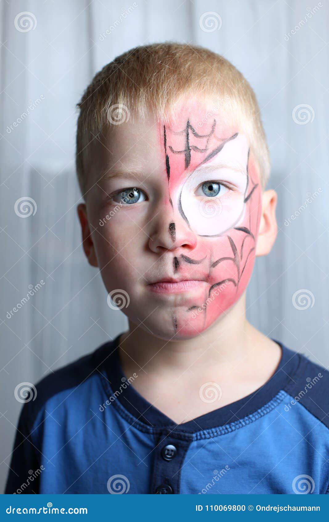 Little Boy with Spider Web Painted on the Face Stock Photo - Image of ...