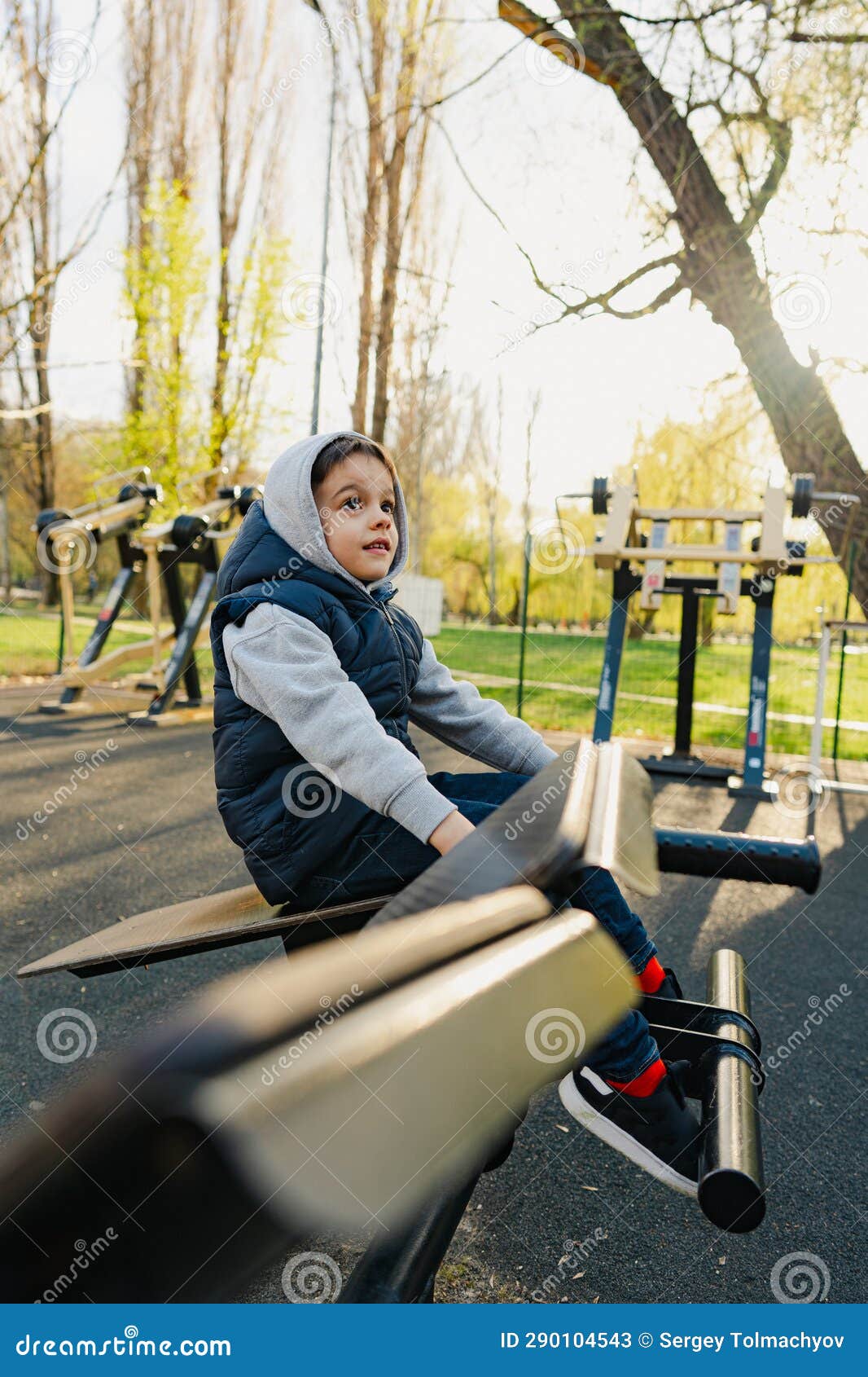 A Little Boy on the Sports Ground in Park Stock Image - Image of ...