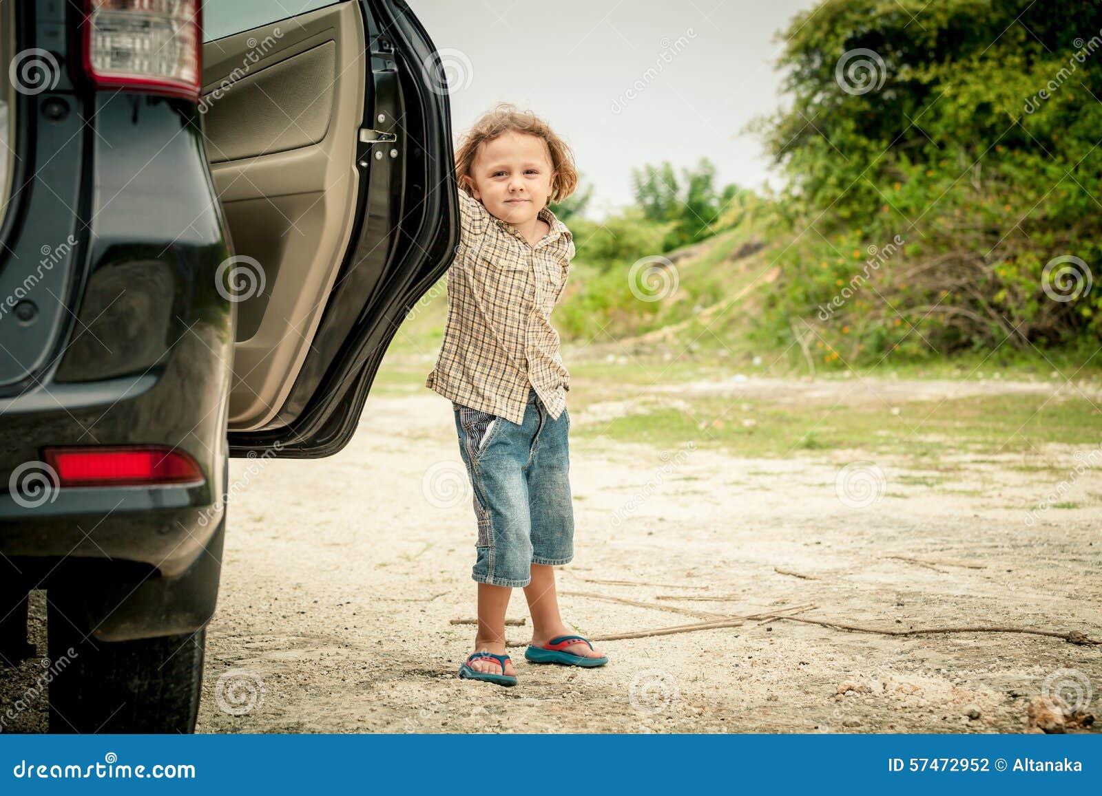 Little Boy Standing Near the Car Stock Photo - Image of happiness ...