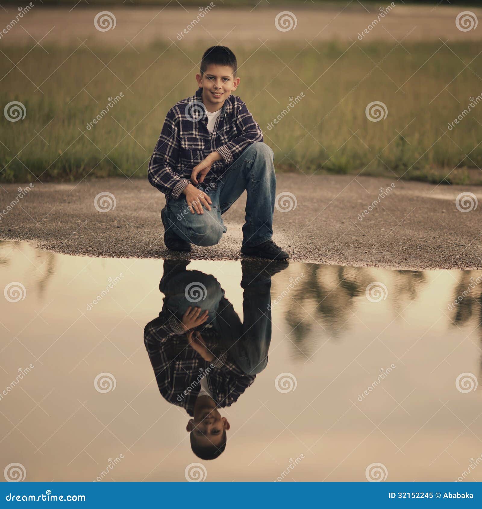 Little Boy Standing in Puddle Stock Image - Image of puddle, happy ...